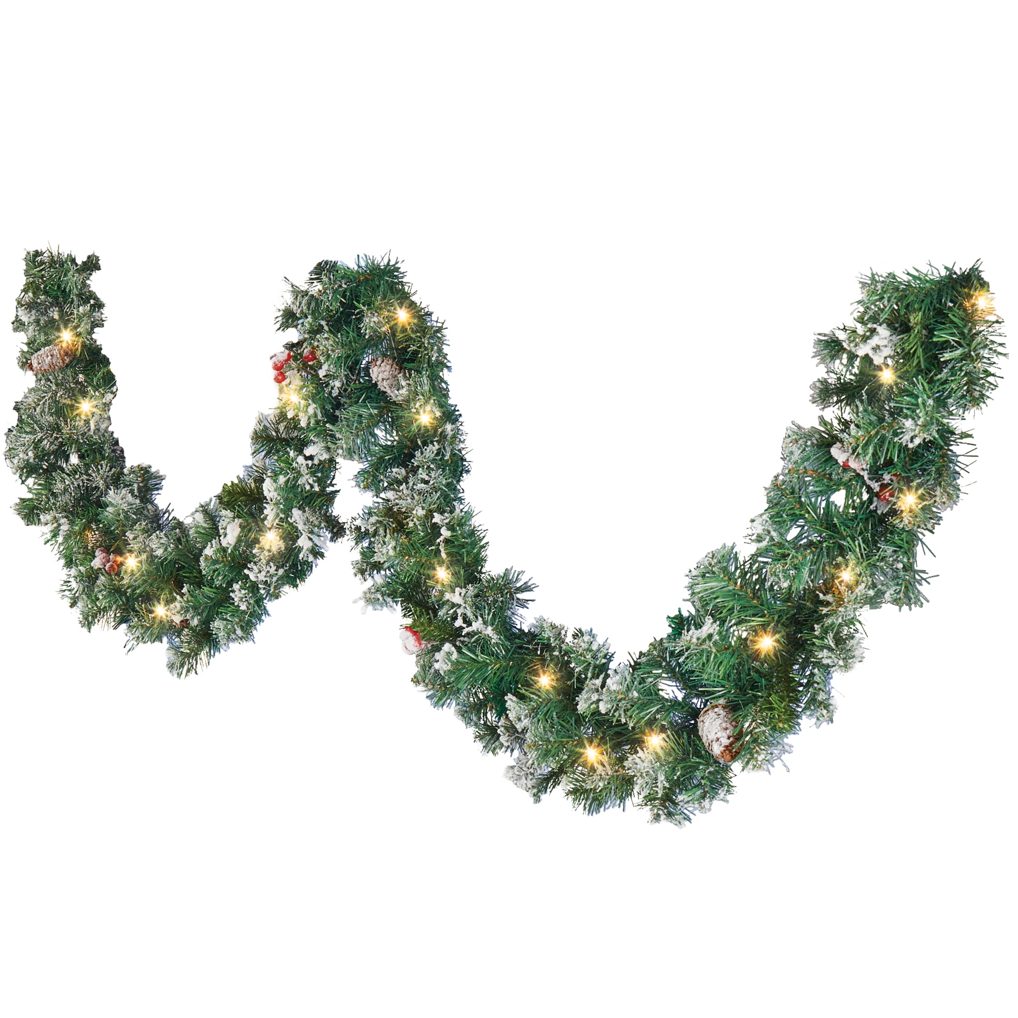 Collections Etc 9-Foot Battery Operated Frosted Garland with Timer - Walmart.com