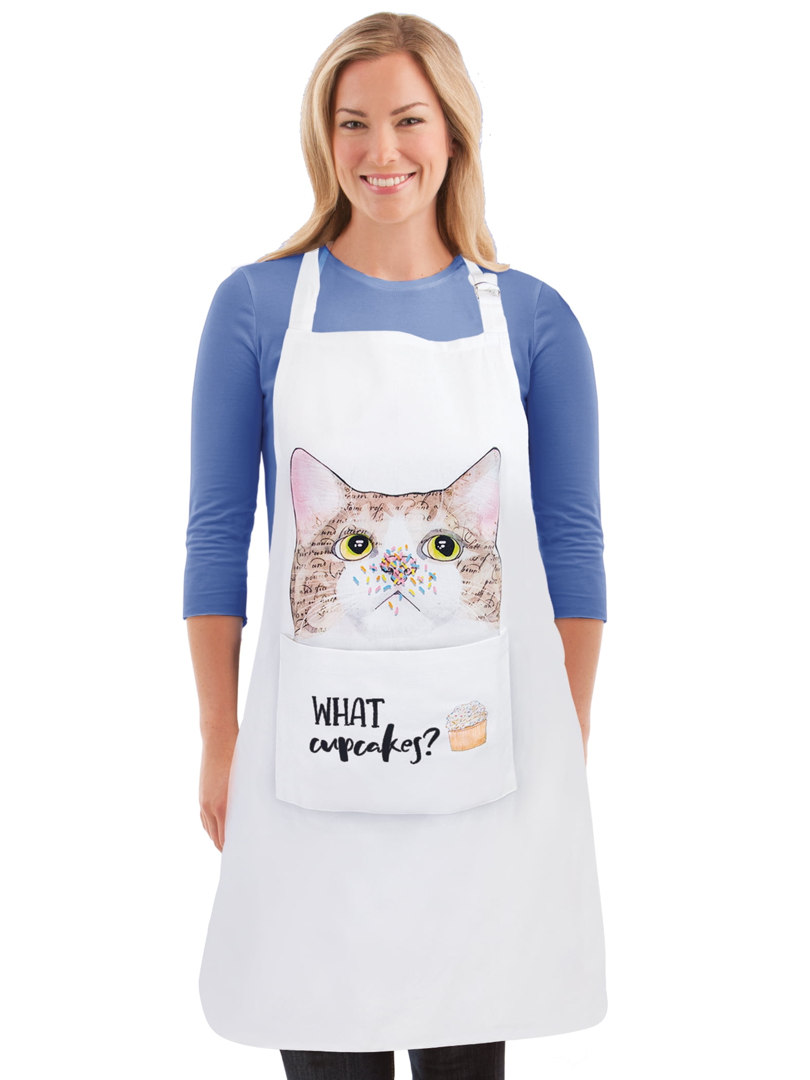 Collections Etc Adjustable Cat and Cupcake White Kitchen Apron ...