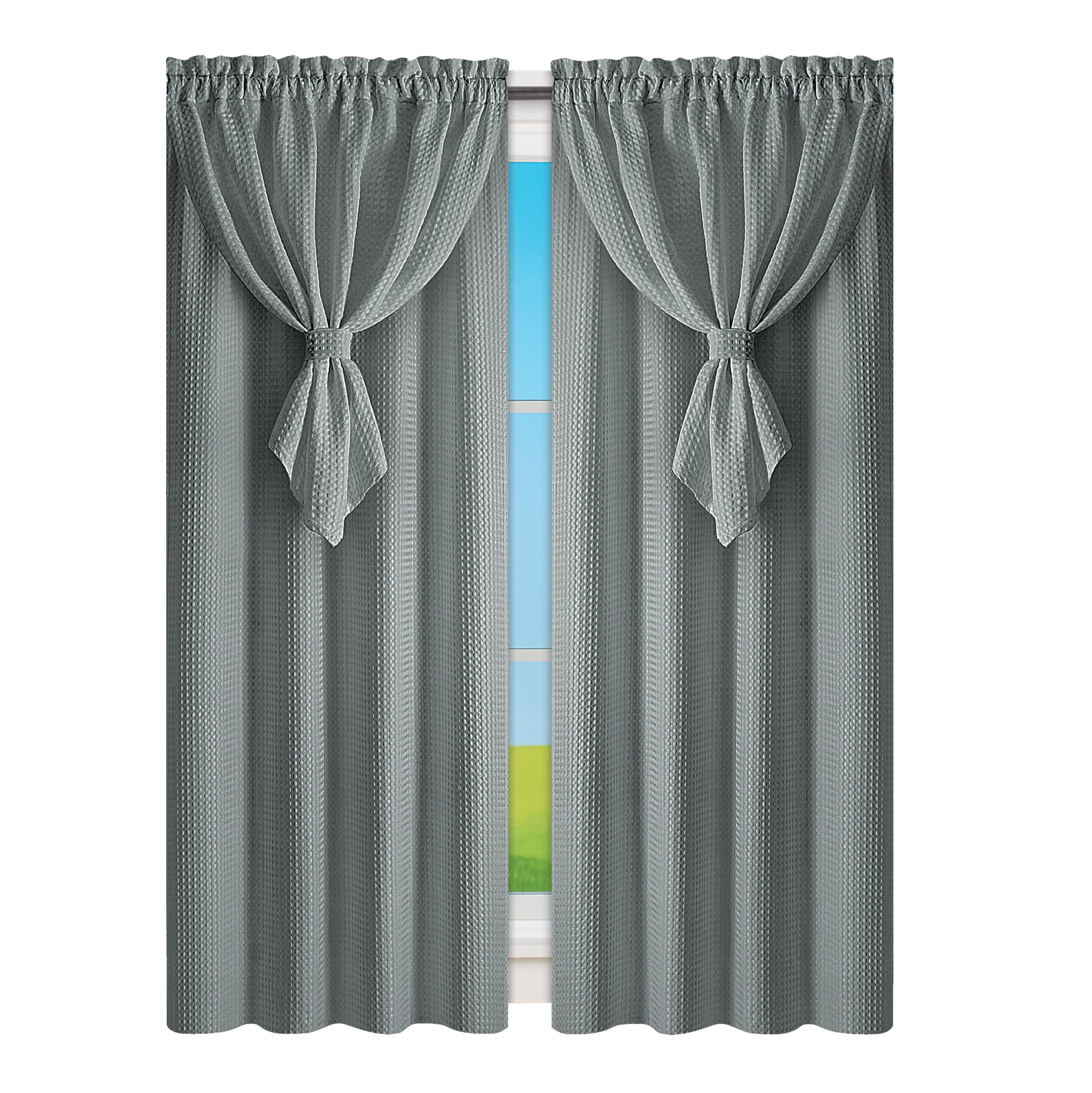 Collections Etc Allegra Gray Plaid Solid Curtains, 42" x 63" - Walmart.com
