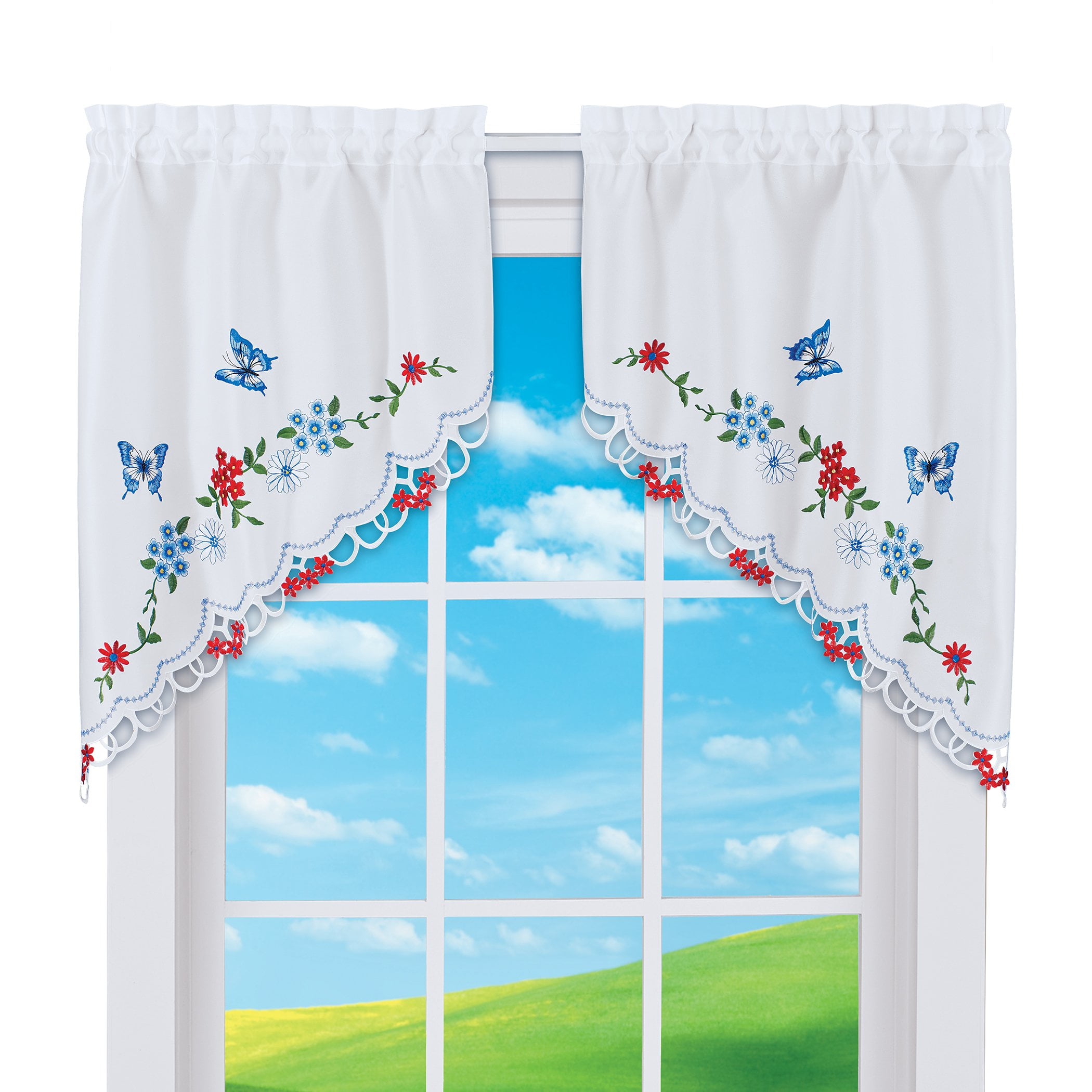 Collections Etc Americana Butterfly and Cutout Border Curtain Tier Set ...