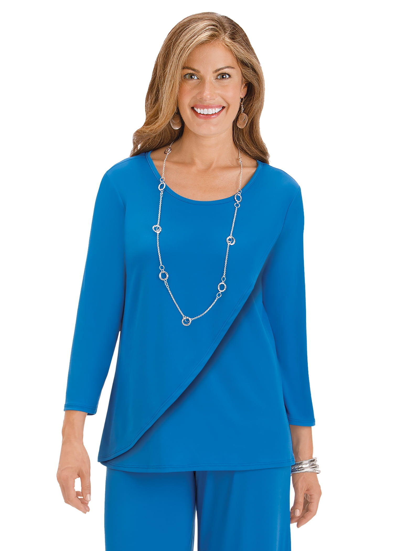 Collections Etc Asymmetric Front Panel 3/4 Sleeve Top - Walmart.com