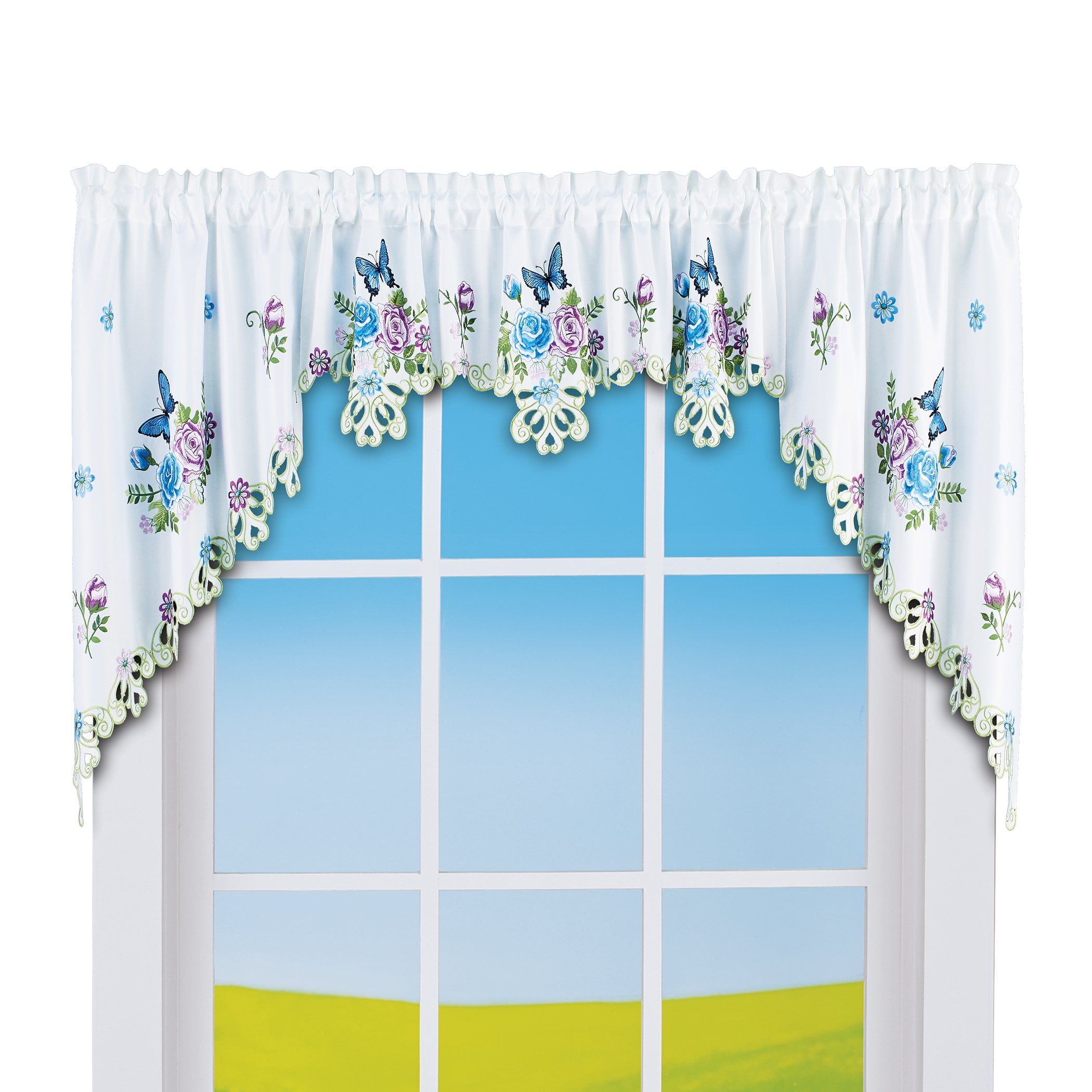 Collections Etc Beautiful Blue Butterfly Window Curtains with Cutout ...
