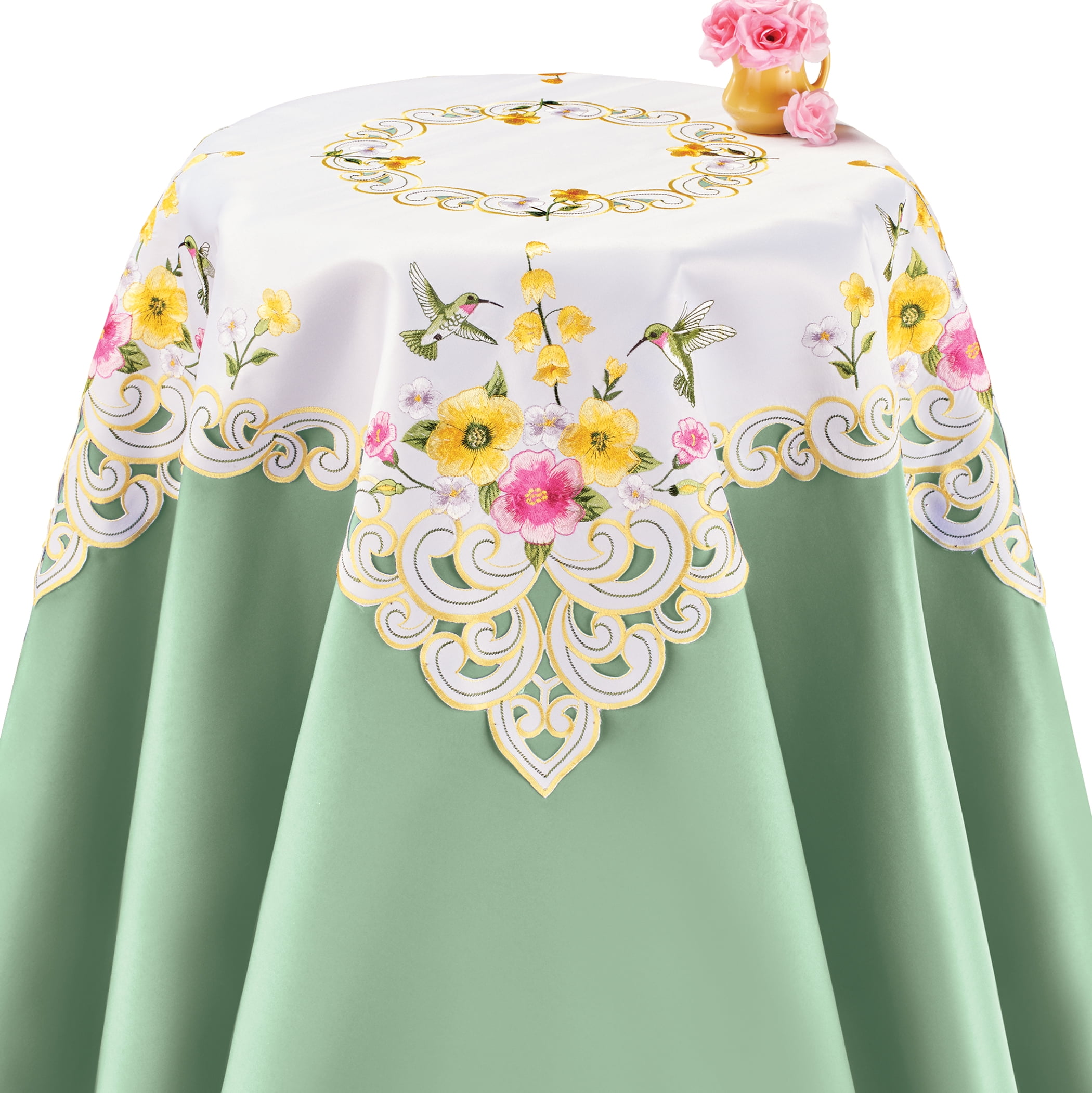 Collections Etc Beautiful Embroidered Hummingbirds Floral Table Linens ...