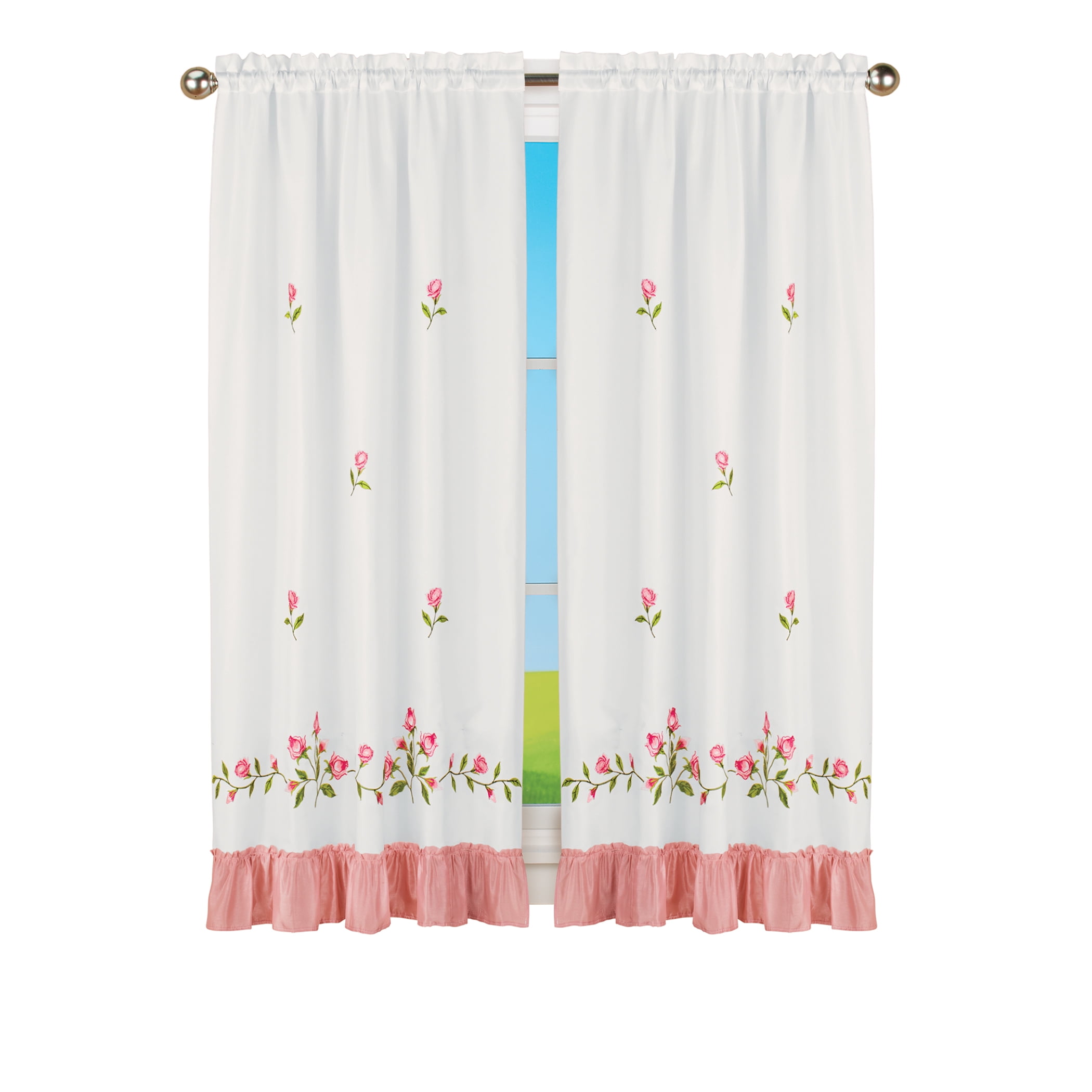 Collections Etc Beautiful Embroidered Rose Ruffled Window Curtains ...