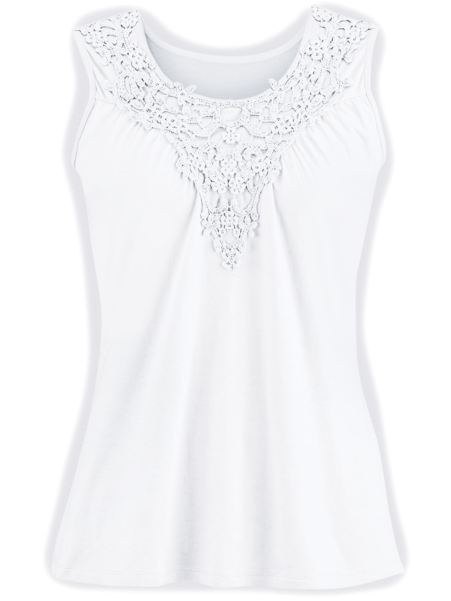 Collections Etc Beautiful Lace Trim Sleeveless Tank Top with Wide ...