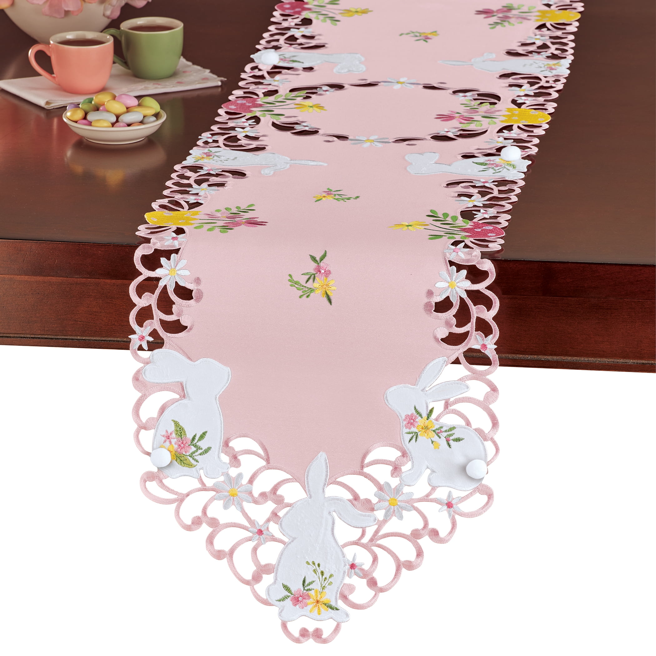 Collections Etc Bunnies and Embroidered Floral Table Linens - Walmart.com