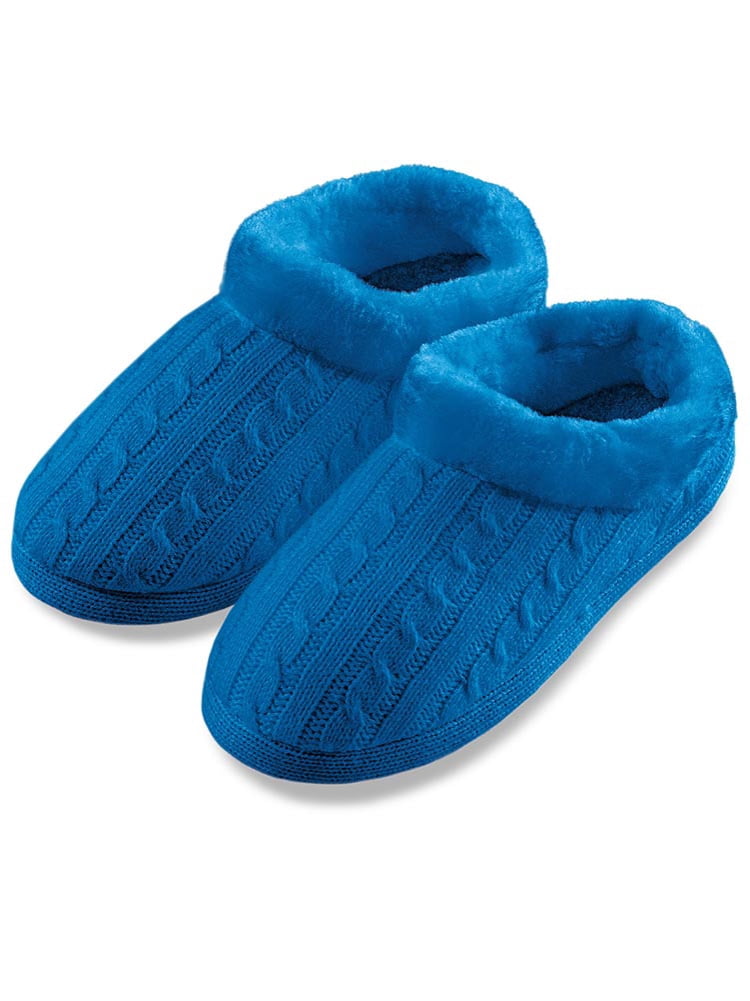Collections Etc Cable Knit Ankle Sweater Slippers with Warm Faux Fur ...