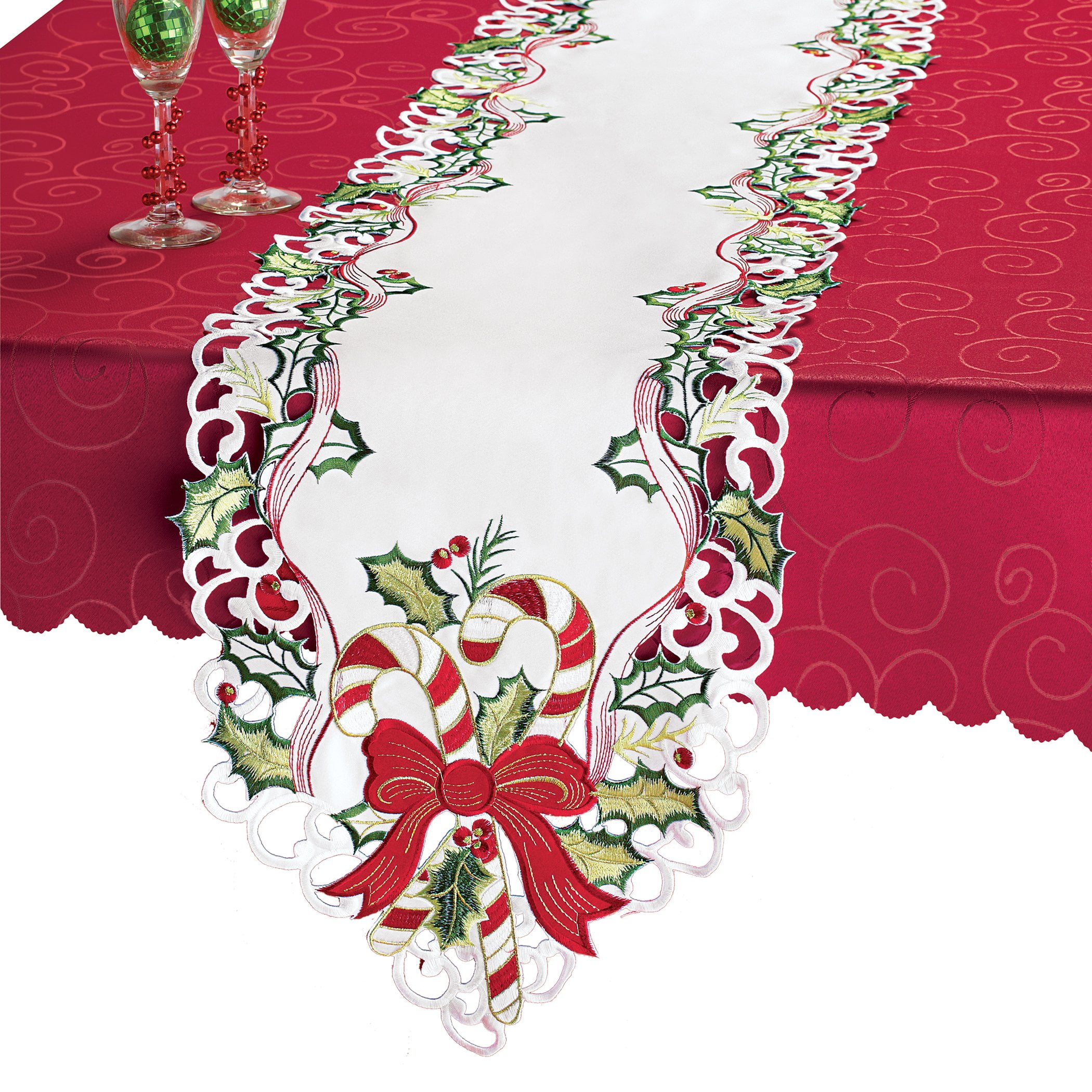 Collections Etc Candy Cane Christmas Table Linens - Walmart.com
