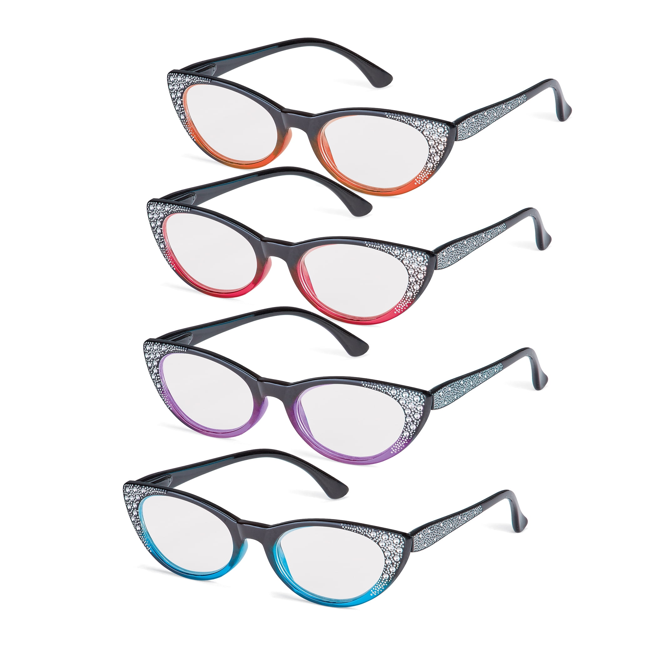 Collections Etc Cat Eye Reader Glasses with Sparkling Foil Accents ...