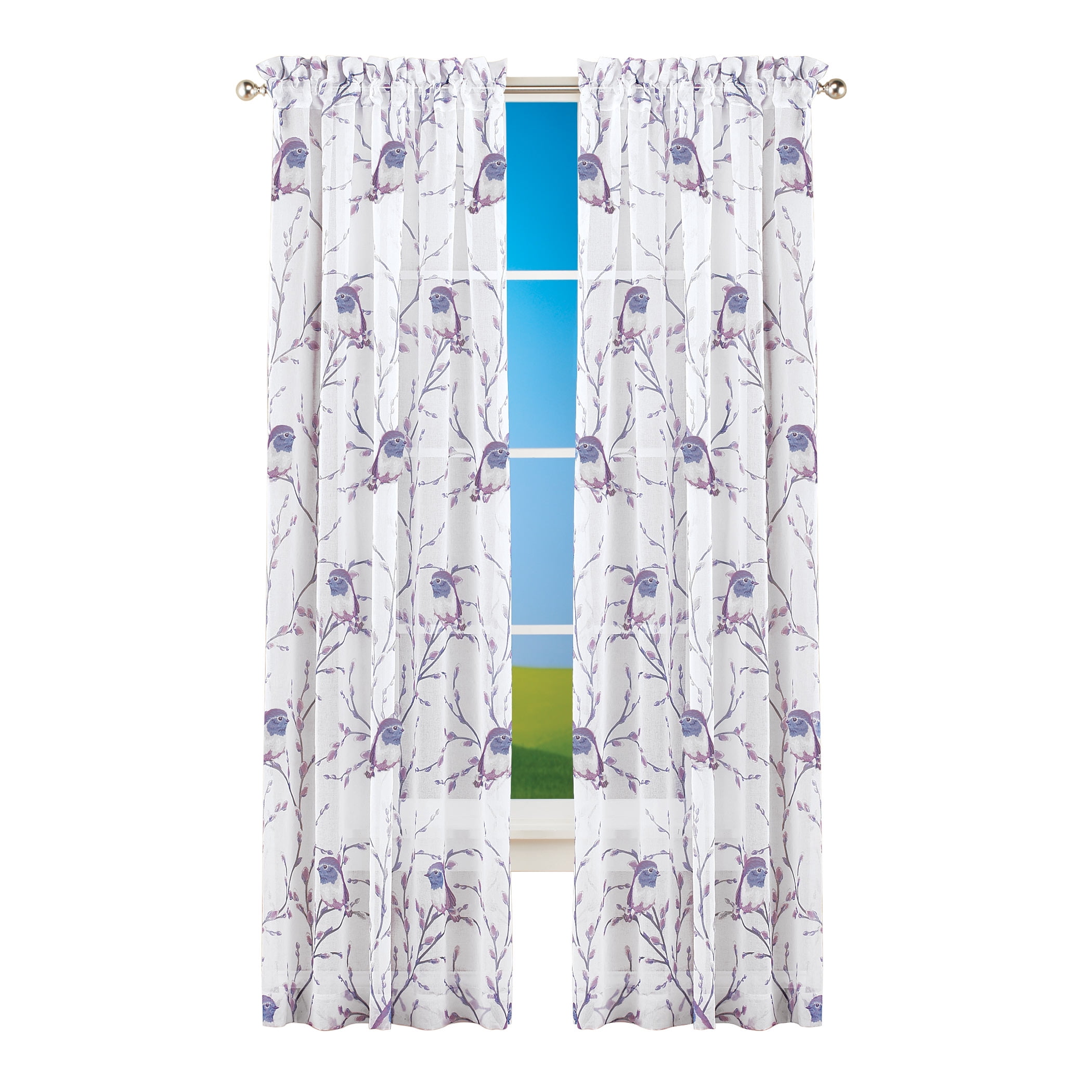 Collections Etc Charming Birds and Flowering Branches Sheer Curtain ...