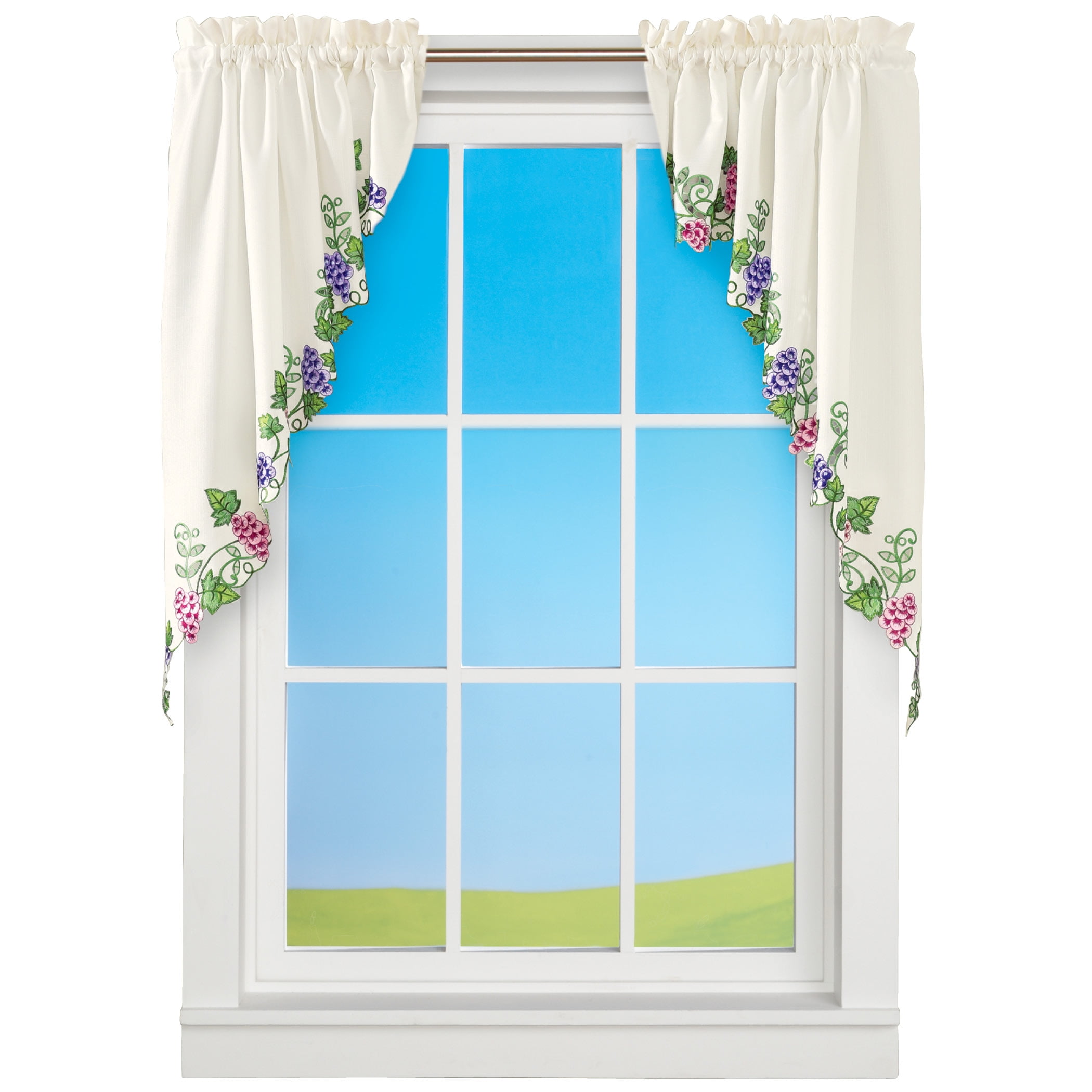 Collections Etc Charming Vineyard Embroidered Curtains - Purple Grapes ...