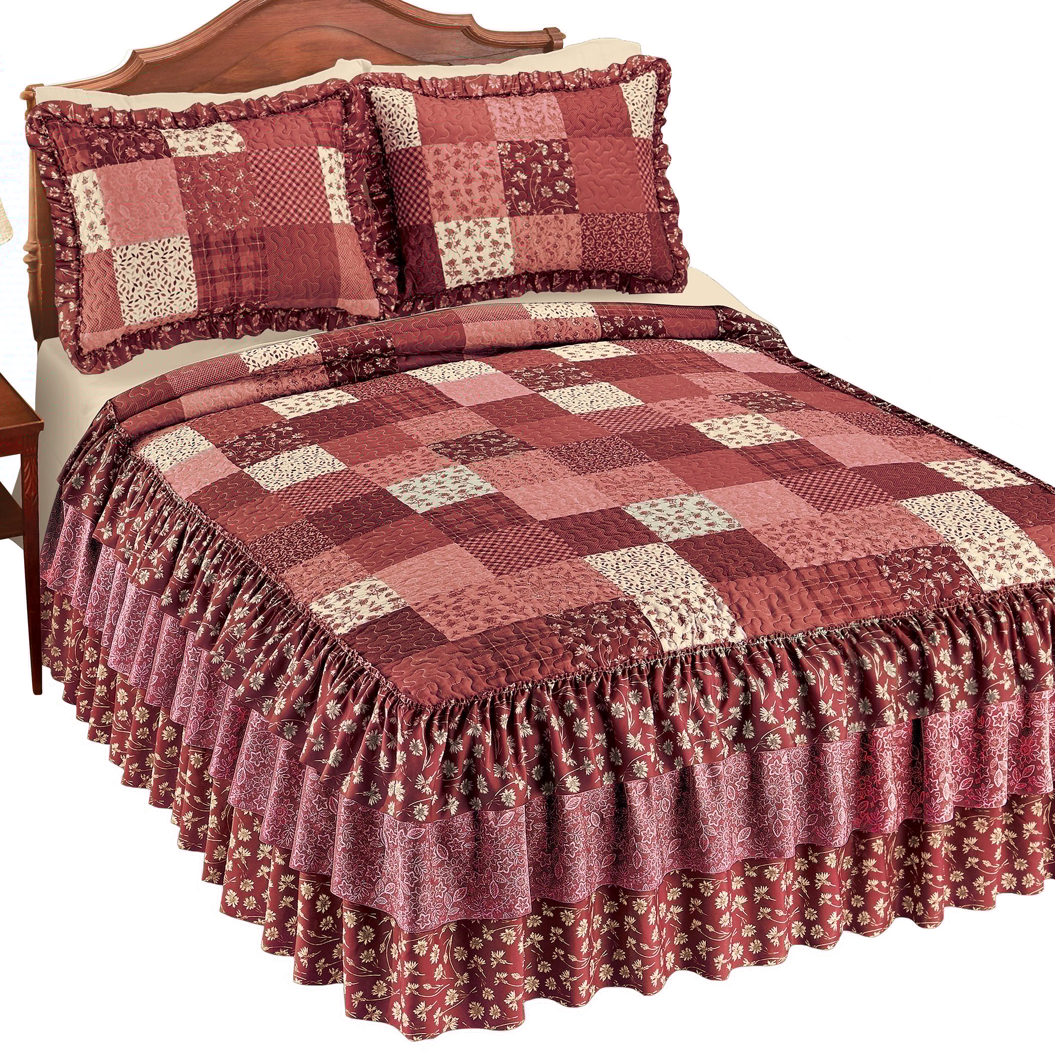 Collections Etc Classic Patchwork Triple Ruffle Trim Bedspread - Walmart.com