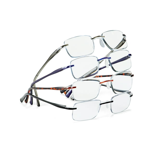 Collections Etc Classic Rimless Rectangular Reading Glasses - Set of 4 - Walmart.com