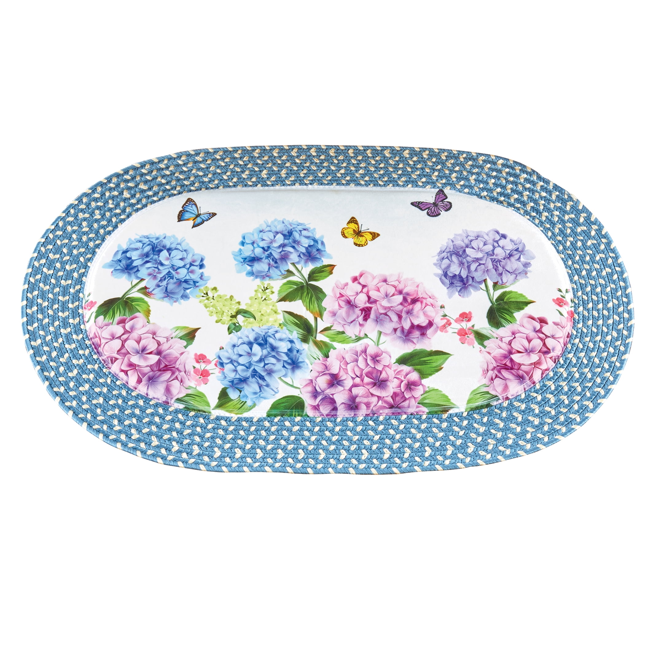 Collections Etc Colorful Hydrangeas and Butterflies Braided Accent Rug ...