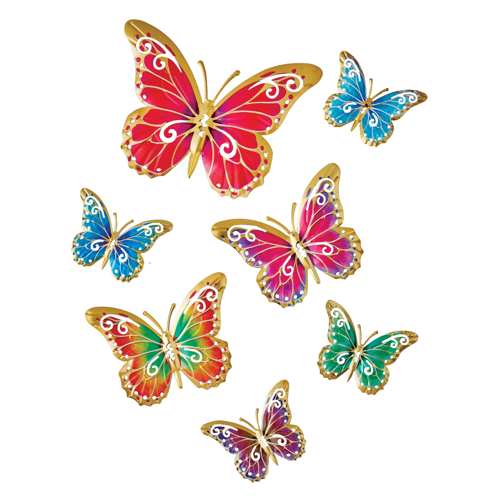 Collections Etc Colorful Metal Butterfly Wall Decor - Set of 7 ...