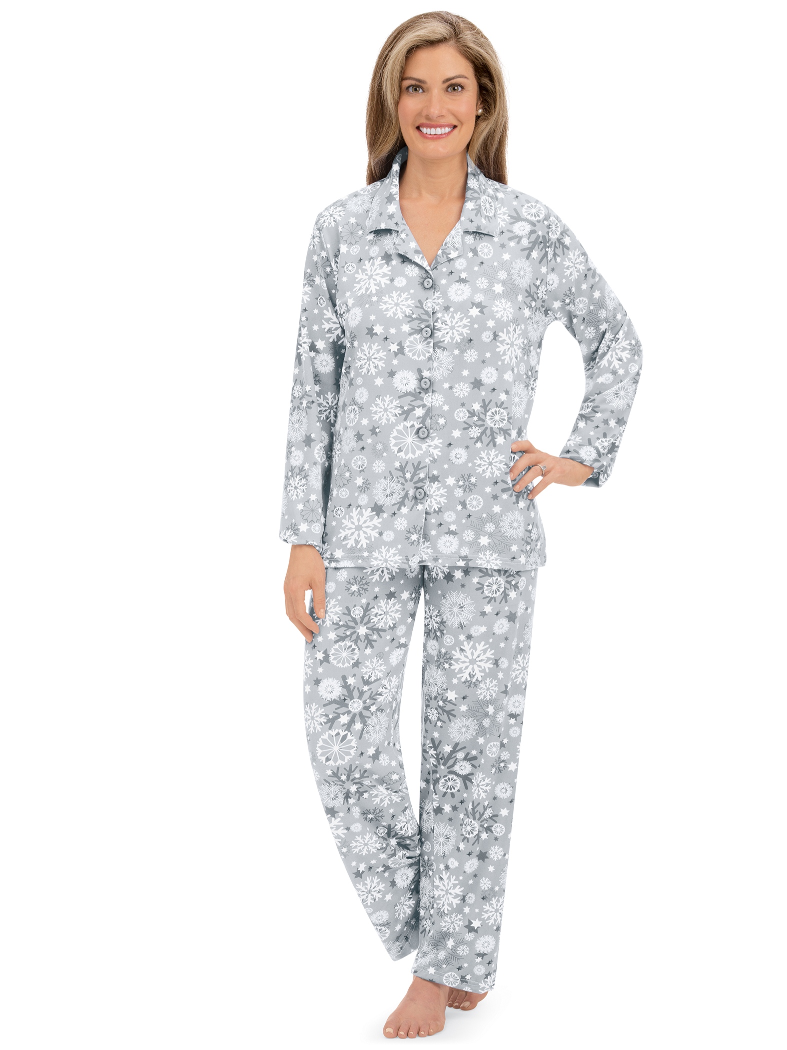 Collections Etc Comfy Soft Knit Snowflake 2-Piece Pajama Set - Walmart.com