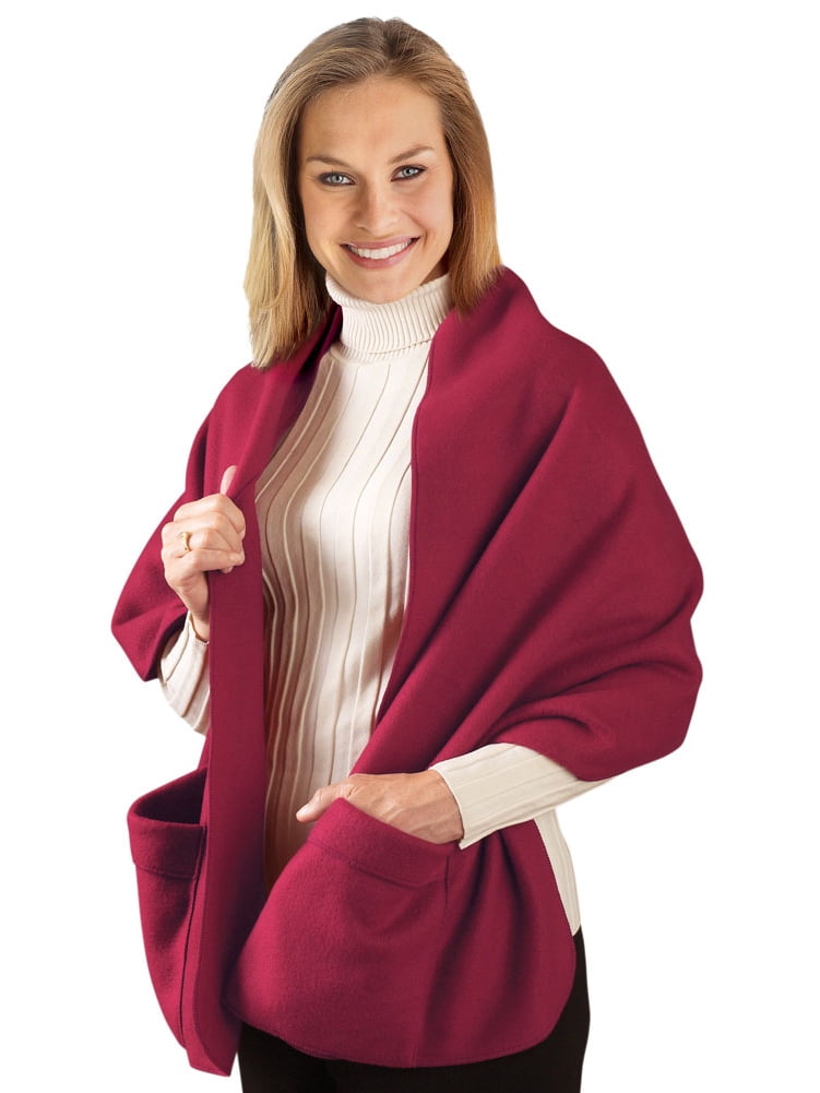 Collections Etc Cozy Fleece Wrap Scarf with Large Pockets, Warm for ...