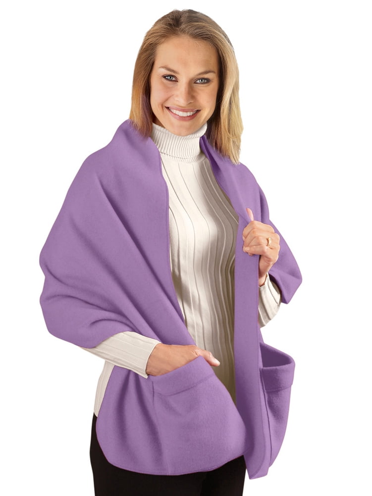 Collections Etc Cozy Fleece Wrap Shawl With Large Front Pockets - Keeps ...
