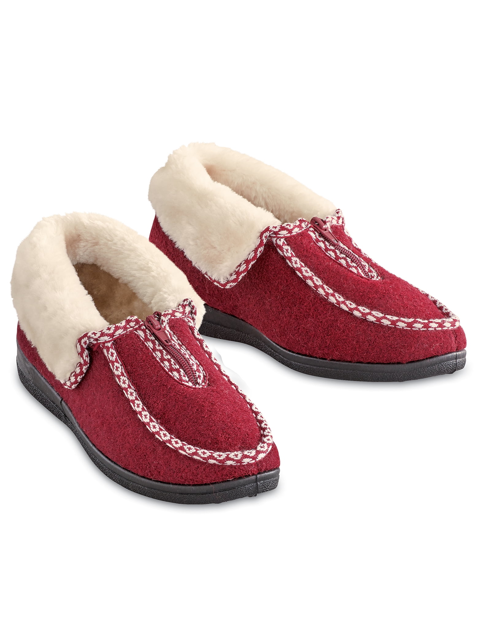 Collections Etc Cozy Plush Lining Zip Front Slip-Resistant Slippers ...