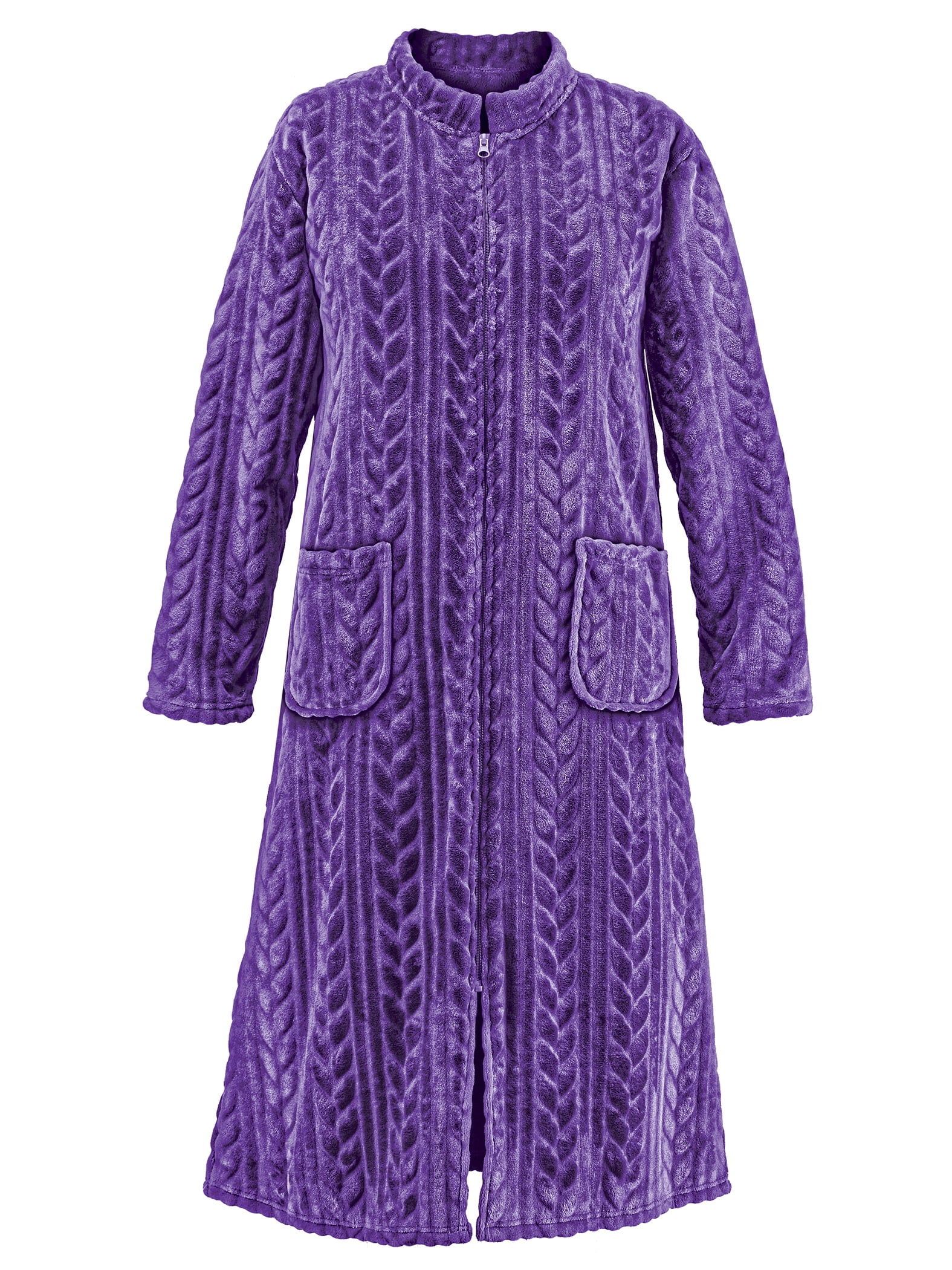 Collections Etc Cozy Textured Zip-Front Long Sleeve Robe with Pockets ...