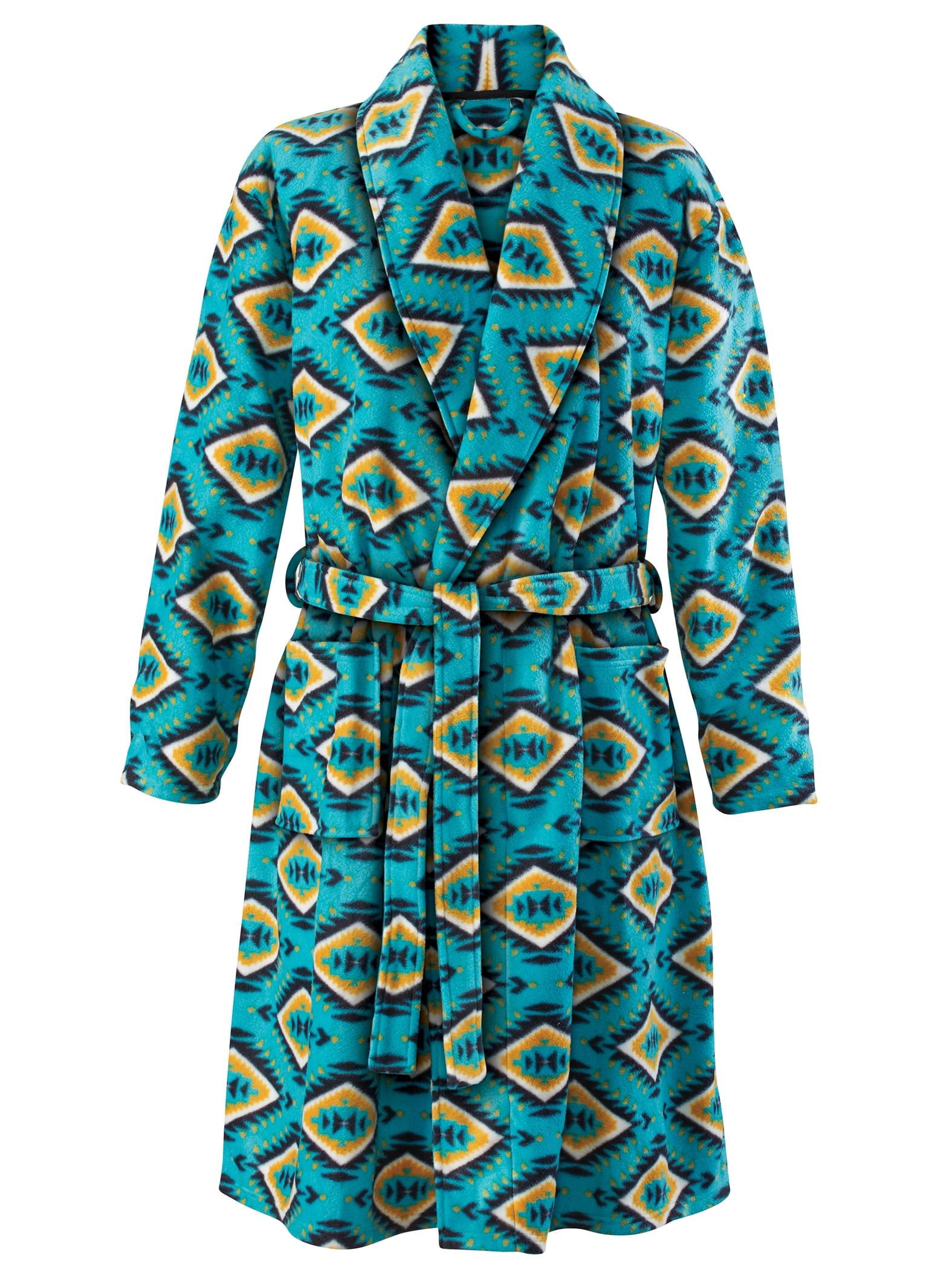 Collections Etc Cozy Unisex Soft Fleece Turquoise Aztec Robe - Walmart.com