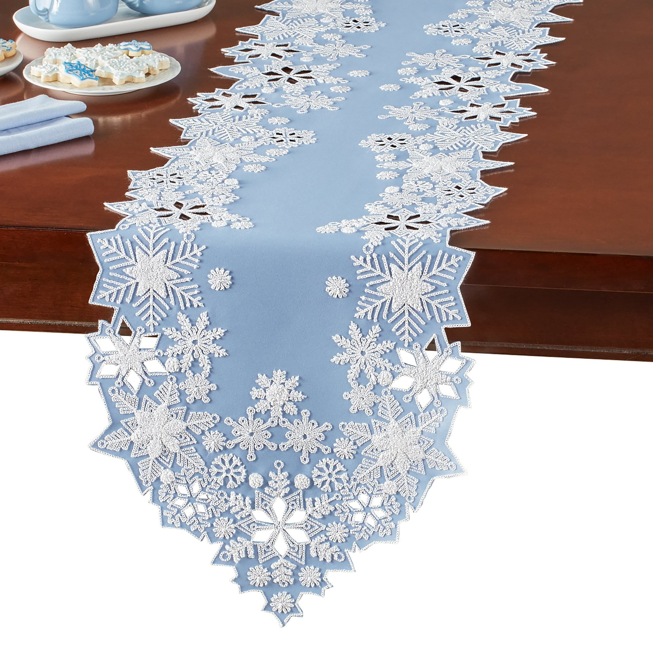 Collections Etc Dainty Light Blue Embroidered Cutwork Snowflake Table ...