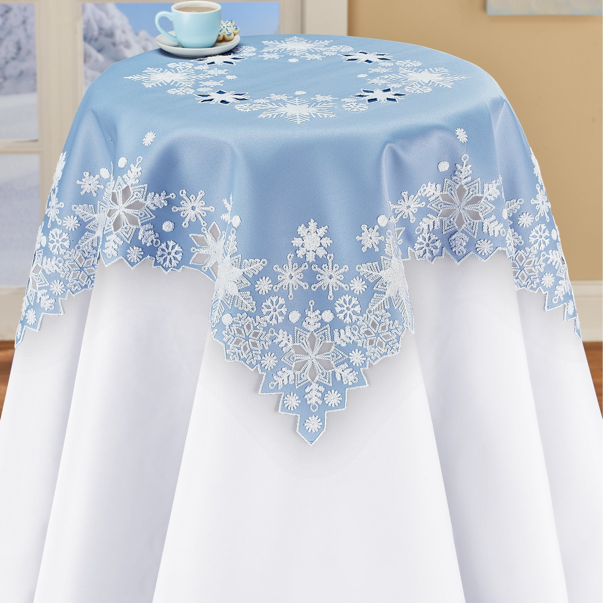 Collections Etc Dainty Light Blue Embroidered Cutwork Snowflake Table ...