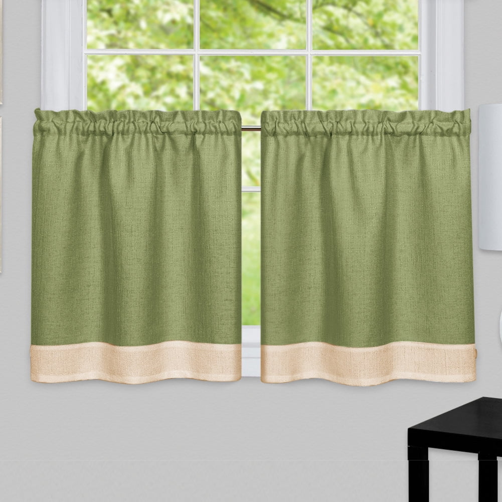 Collections Etc Darcy Two-Tone Cafe Curtain Tier Set Green 58" X 24 ...
