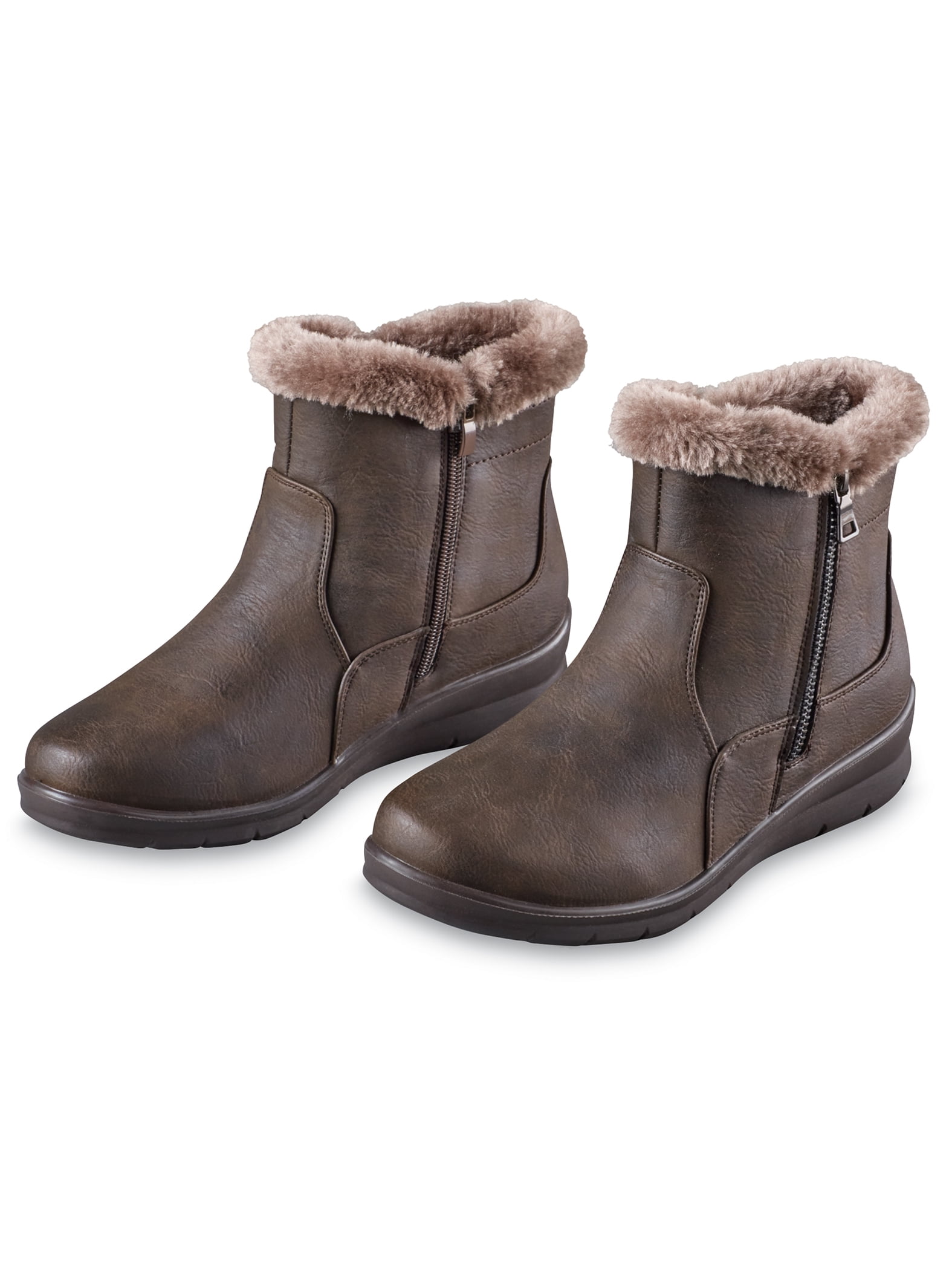 Collections Etc Double Zipper Faux Fur Lined Winter Boots with Skid ...