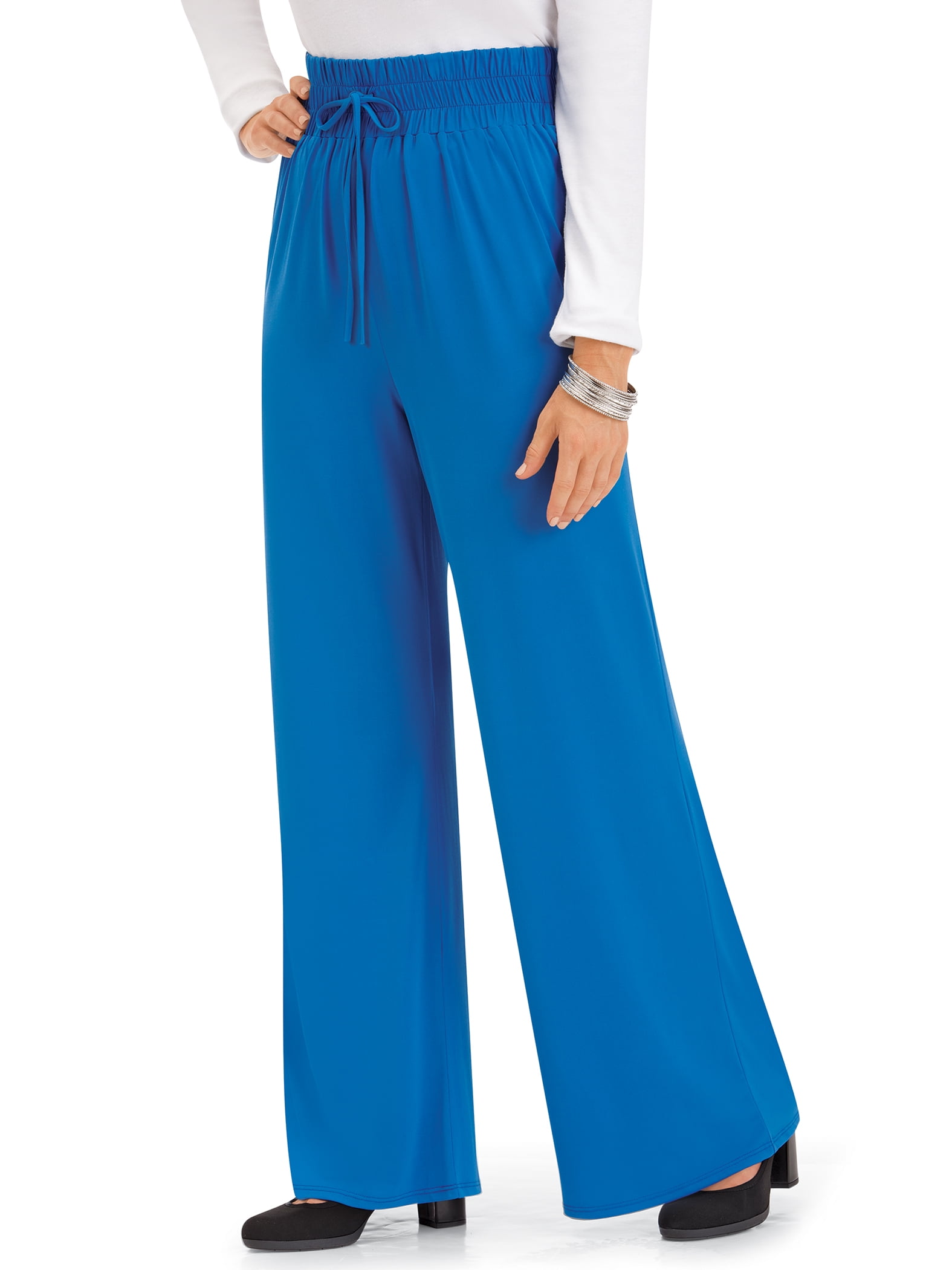 Collections Etc Drawstring Wide Leg Palazzo Pants with Elasticized ...