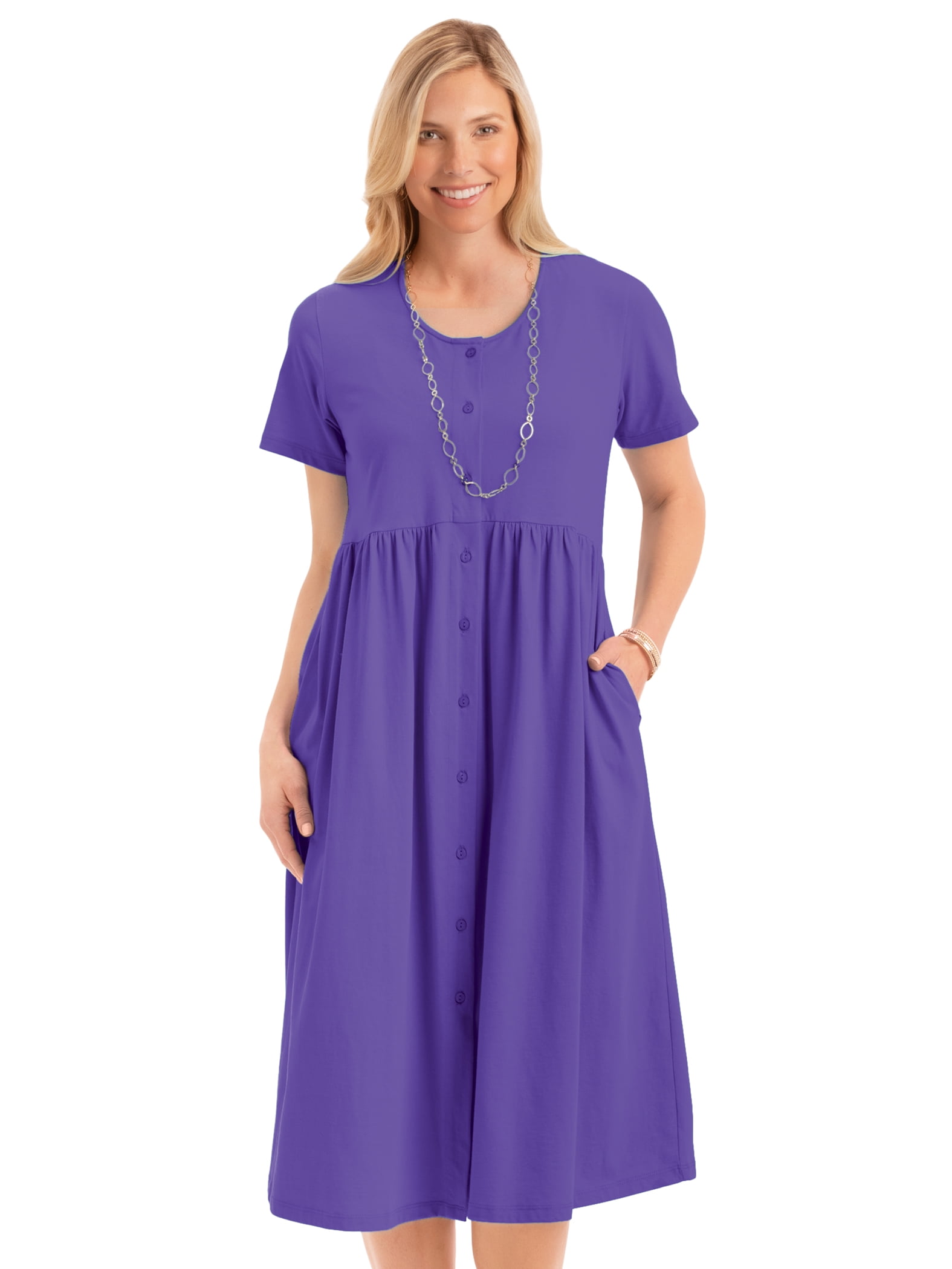 Collections Etc Easy Fit Button Front Scooped Neckline Knit Dress ...