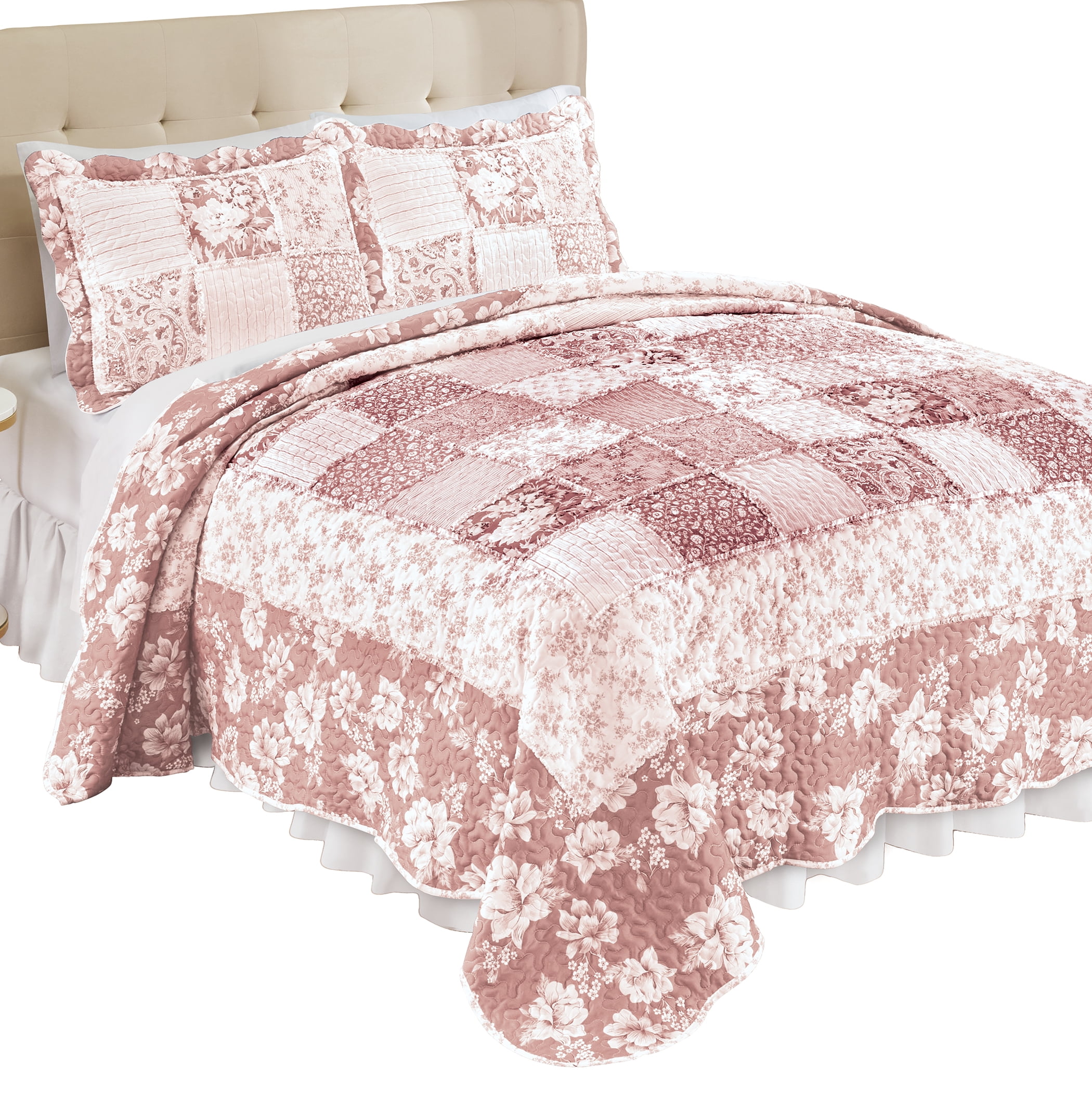 Collections Etc Eden Floral Patchwork Scalloped Edge Quilt - Walmart.com