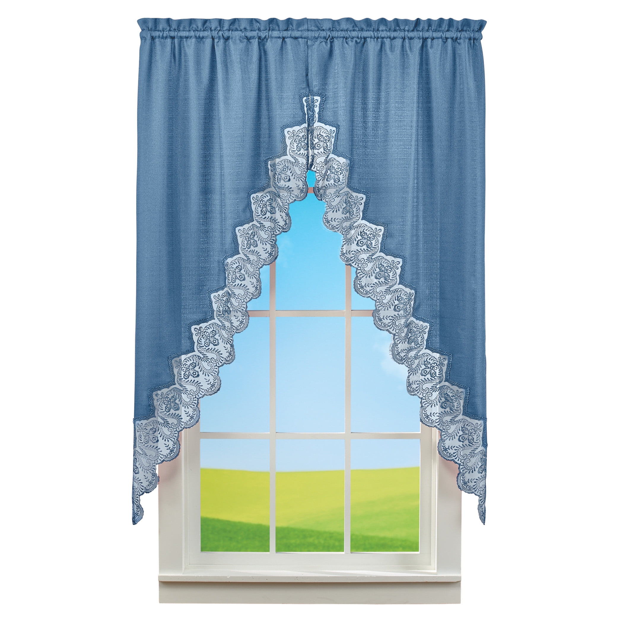 "Collections Etc Lace Curtains, Solid Polyester Swag Set, Blue, 63"" x ...