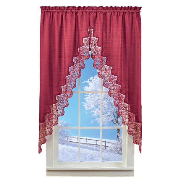 Collections Etc Elegant Lace Border Trimmed Solid-Colored Window ...
