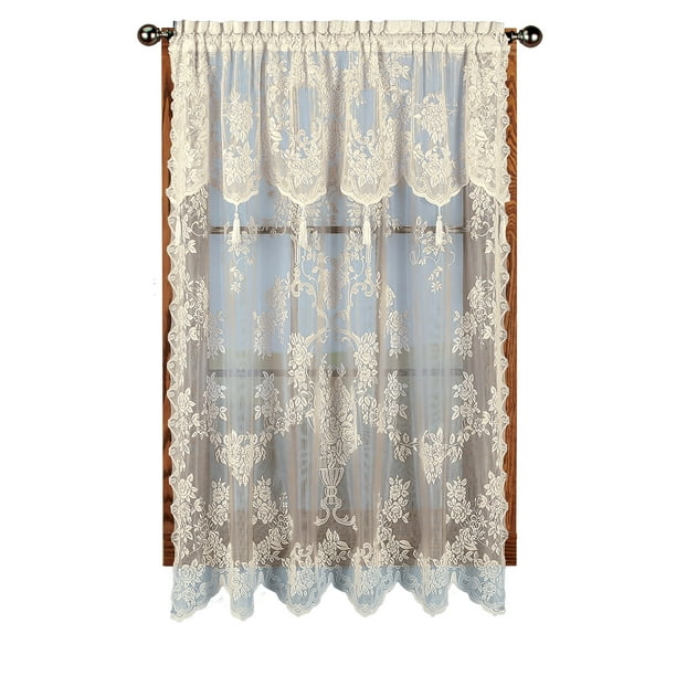 Collections Etc Elegant Lace Panel W/ Valance Ecru 56" x 84" - Walmart ...