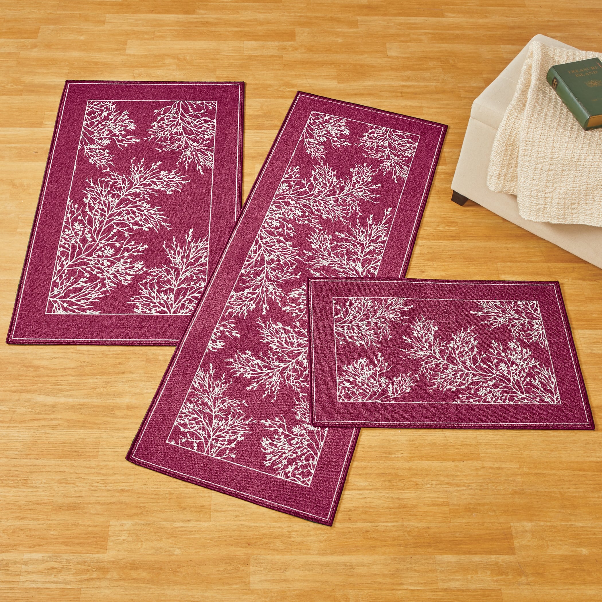 Collections Etc Elegant Leaves and Branches Accent Rugs Burgundy ...