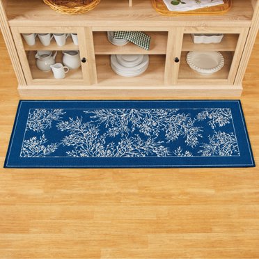 Collections Etc Floral Scroll Basket Weave Rug with Skid-Resistant ...
