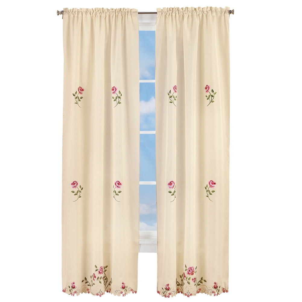 Collections Etc Elegant Pink Rose Floral Embroidered Curtains Drapes ...