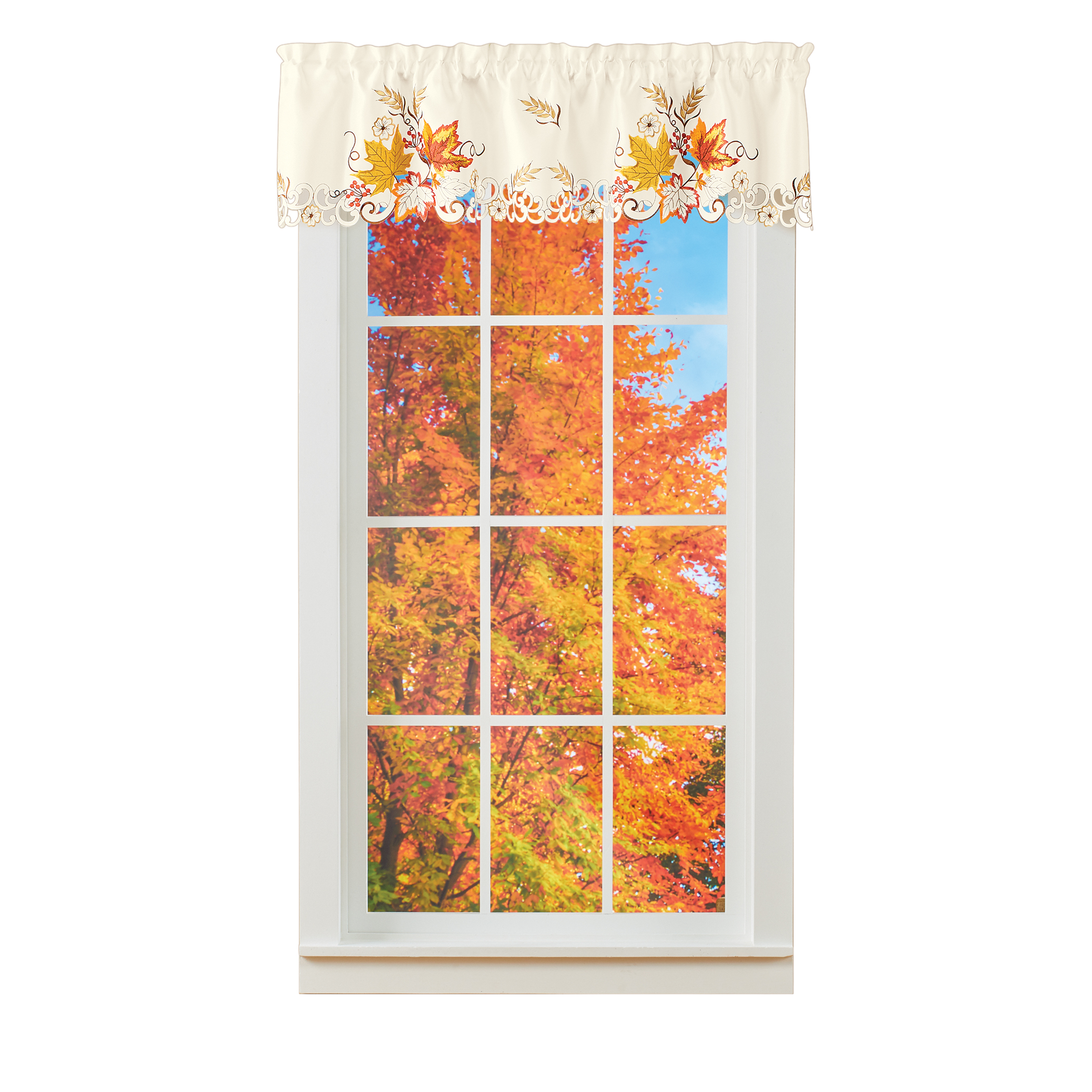 Collections Etc Embroidered Autumn Leaf and Wheat Window Curtains ...