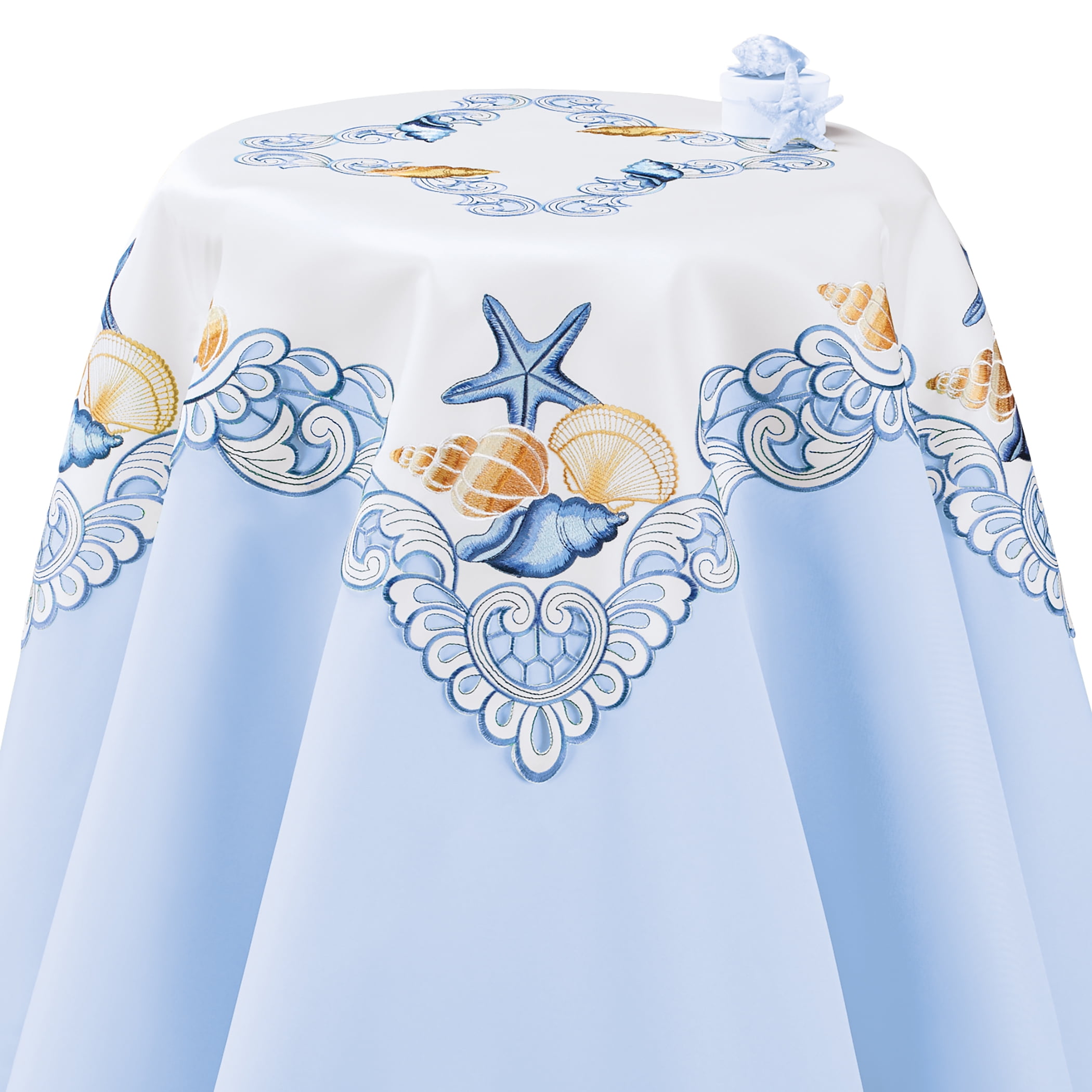 Collections Etc Embroidered Beach Seashells and Starfish Table Linens ...