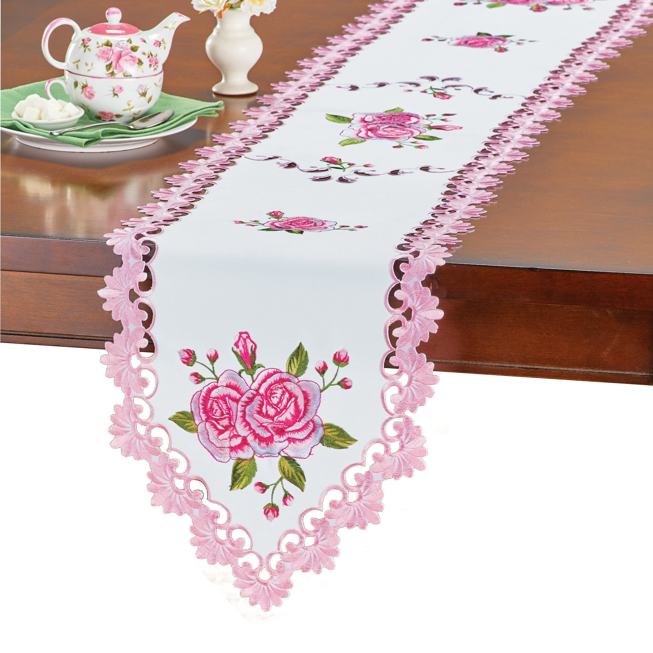Collections Etc Embroidered Beautiful Rose Cutwork Table Linens ...