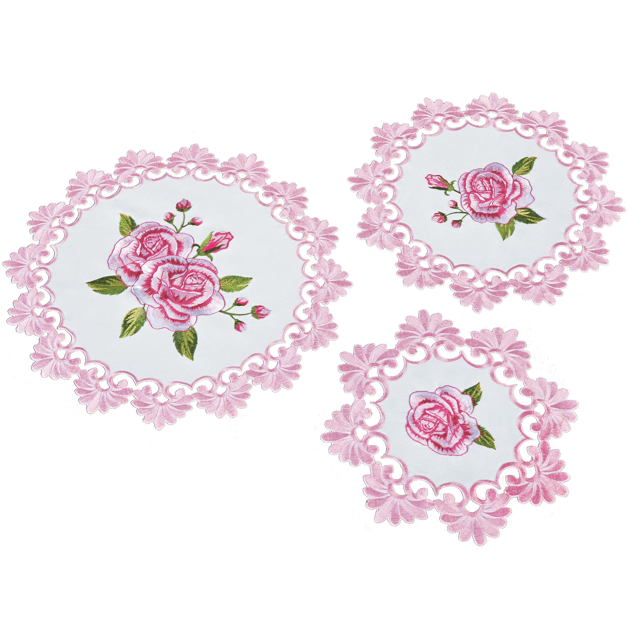 Collections Etc Embroidered Beautiful Rose Cutwork Table Linens ...