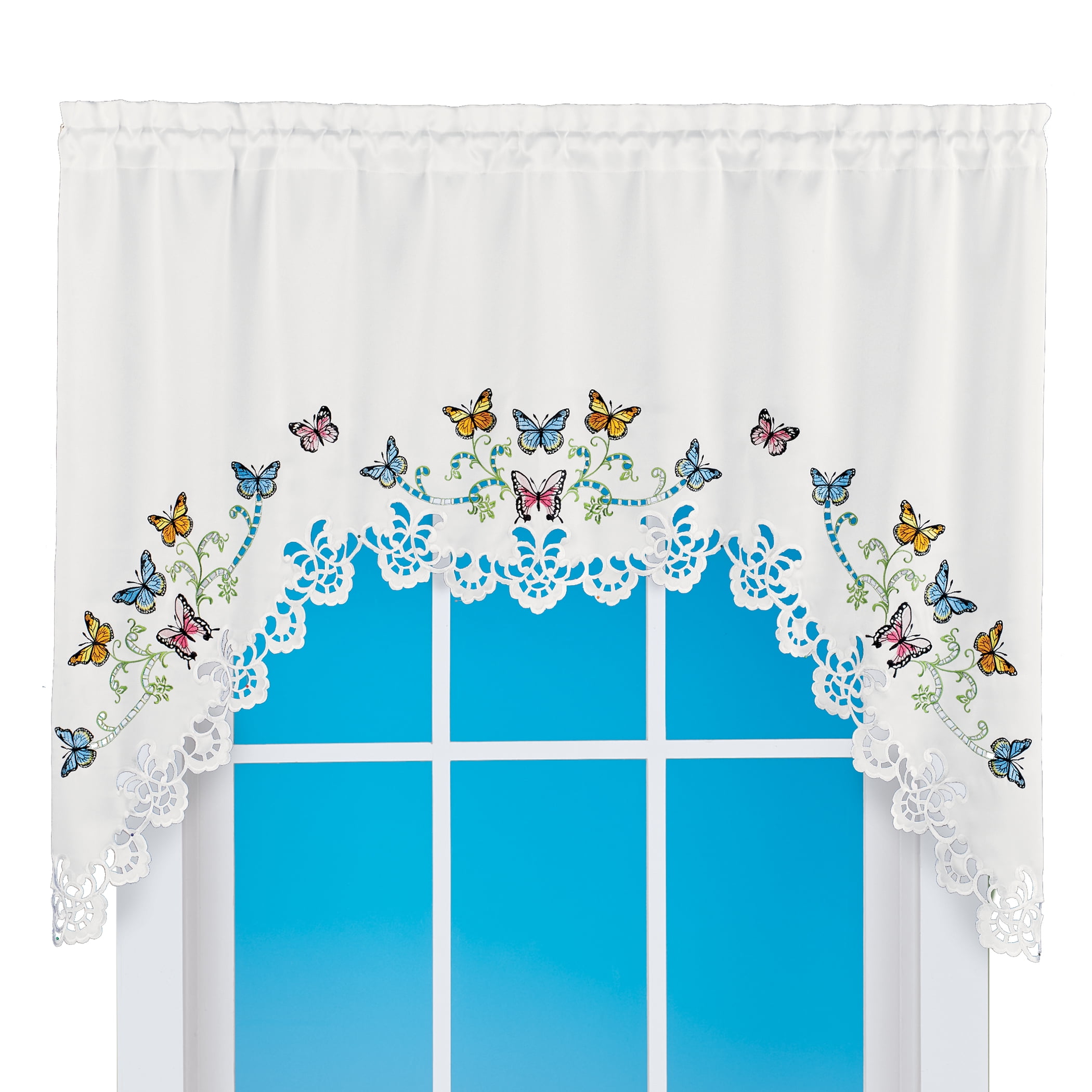 Collections Etc Embroidered Butterfly Scalloped Edge Swag Window Valance - Walmart.com