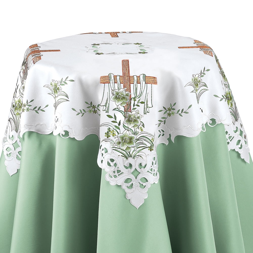 Collections Etc Embroidered Lily and Cross Easter Table Linens White ...
