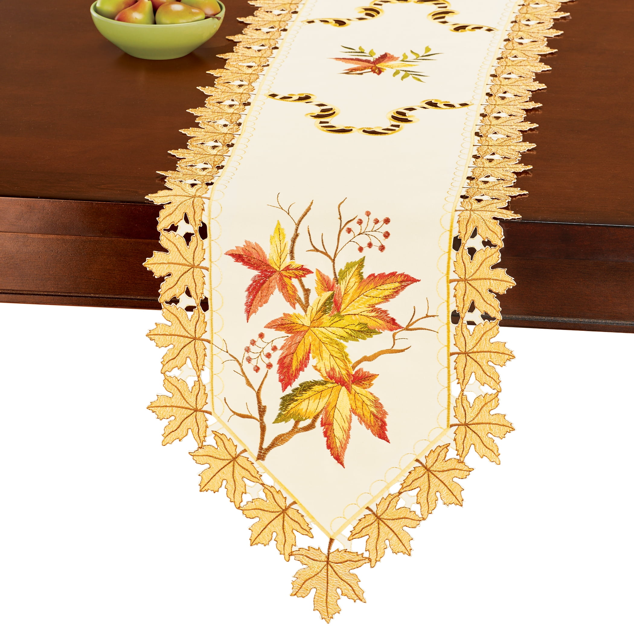 Collections Etc Embroidered Maple Leaf Border Table Linens - Walmart.com