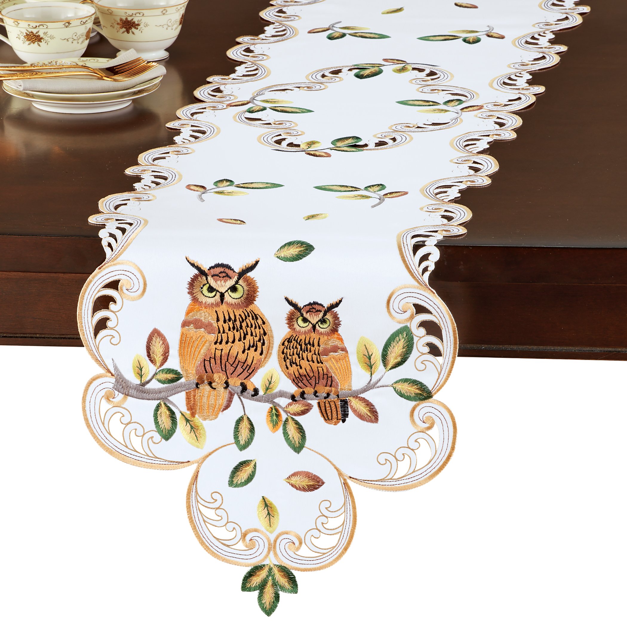 Collections Etc Embroidered Owls on Branch Table Linens - Walmart.com