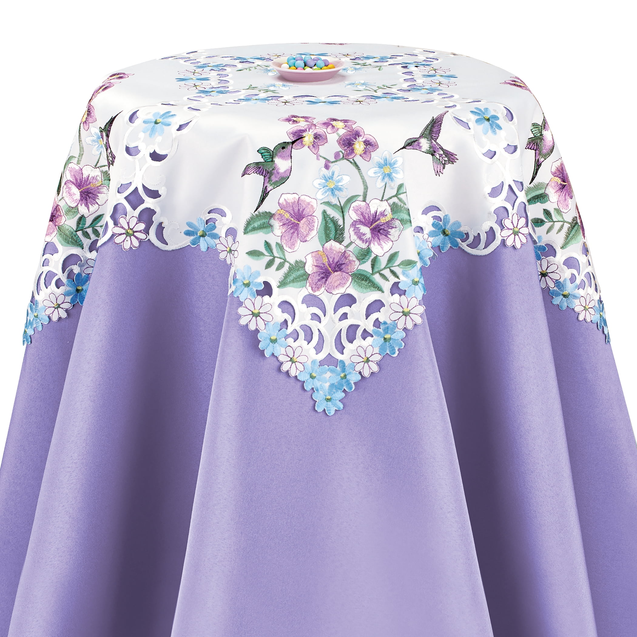 Collections Etc Embroidered Purple Floral Humming Bird Table Linens ...