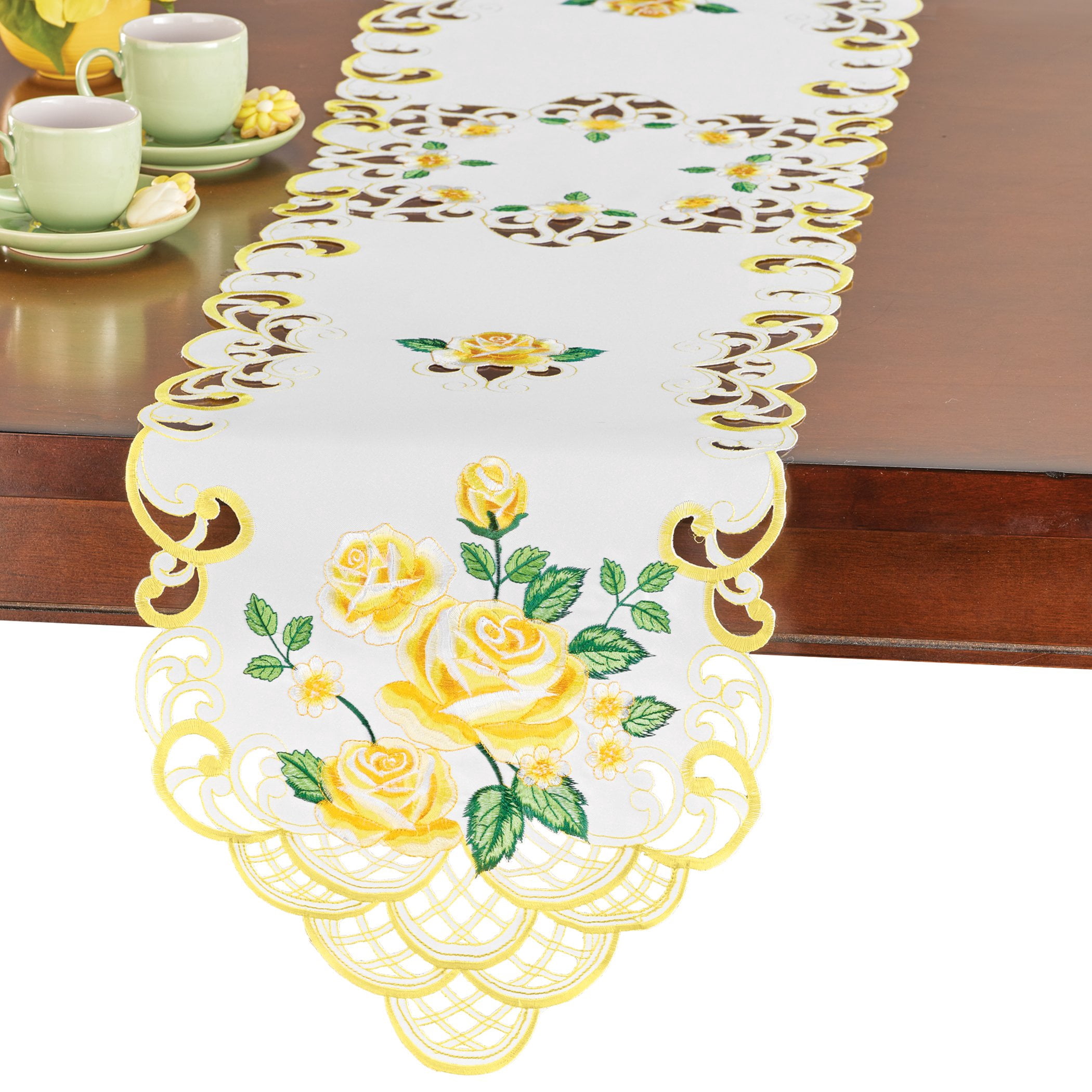 Collections Etc Embroidered Rose Clusters and Greenery Table Linens ...