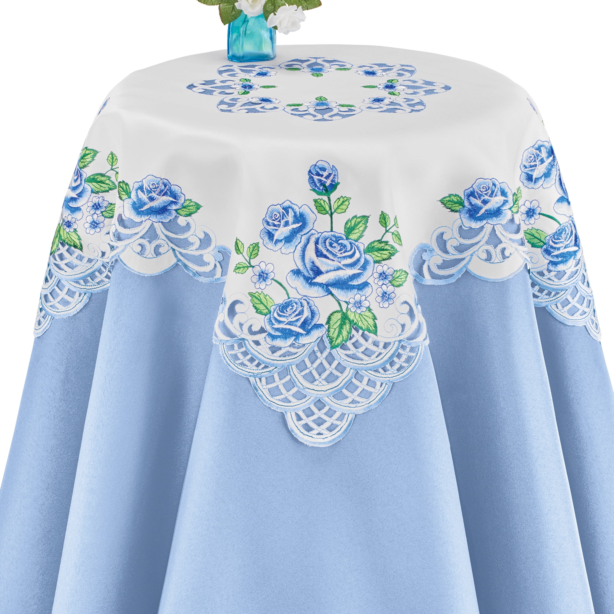 Collections Etc Embroidered Rose Clusters and Greenery Table Linens ...