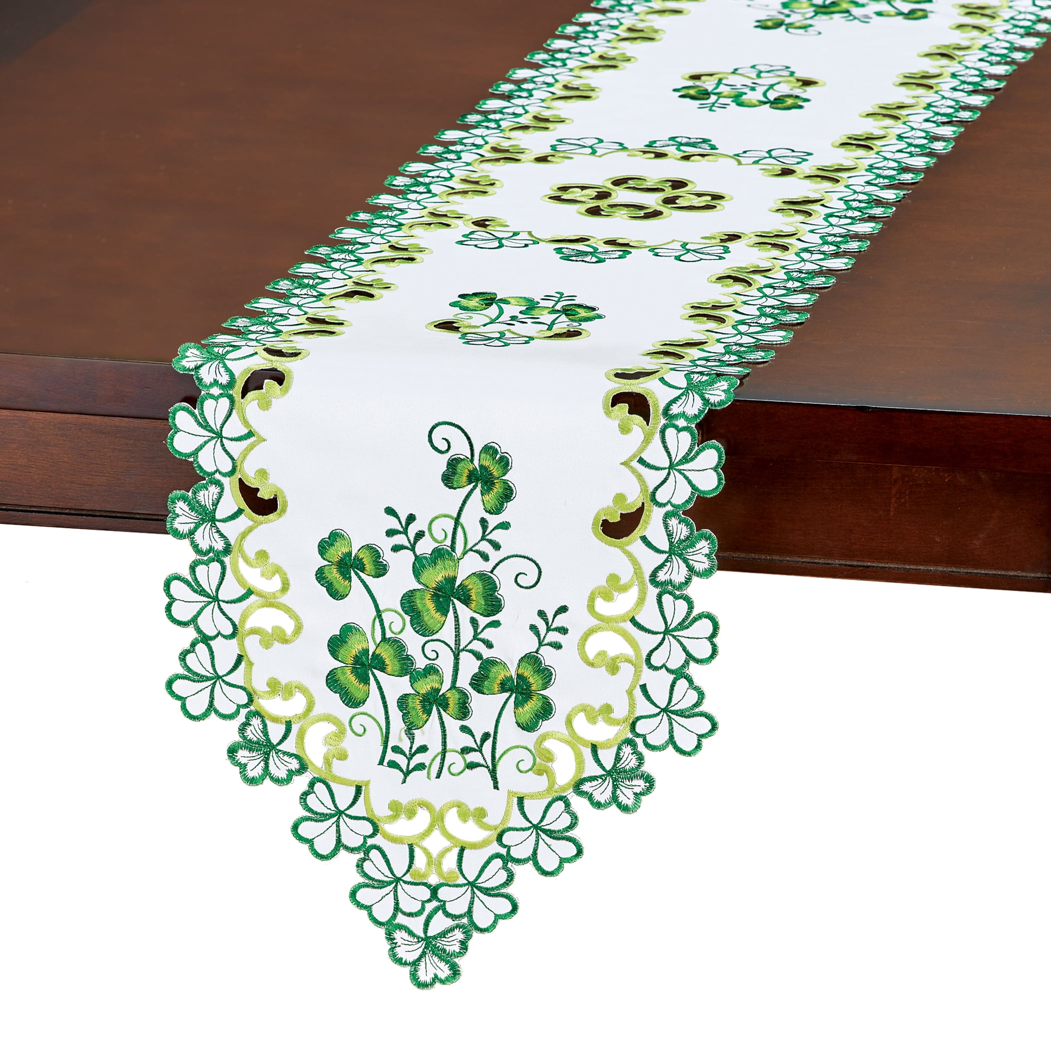 Collections Etc Embroidered Shamrock Leaves Cutwork Table Linens ...